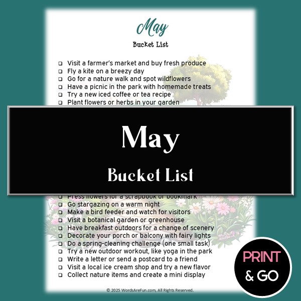 Monthly Bucket List Bundle Printable | 12 Months of Fun & Goal Ideas