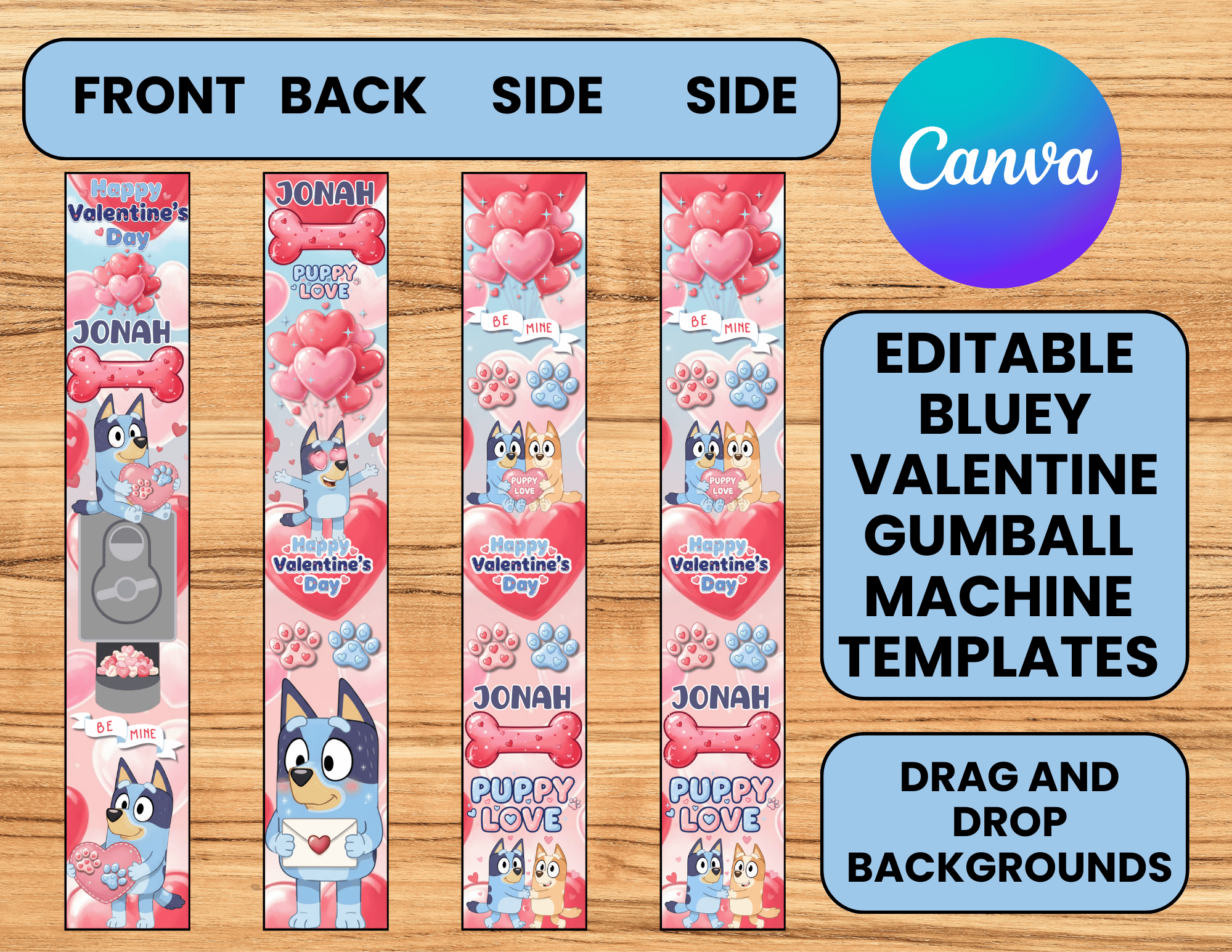 Editable Bluey Valentine Gumball Machine Templates 5x30 - Payhip