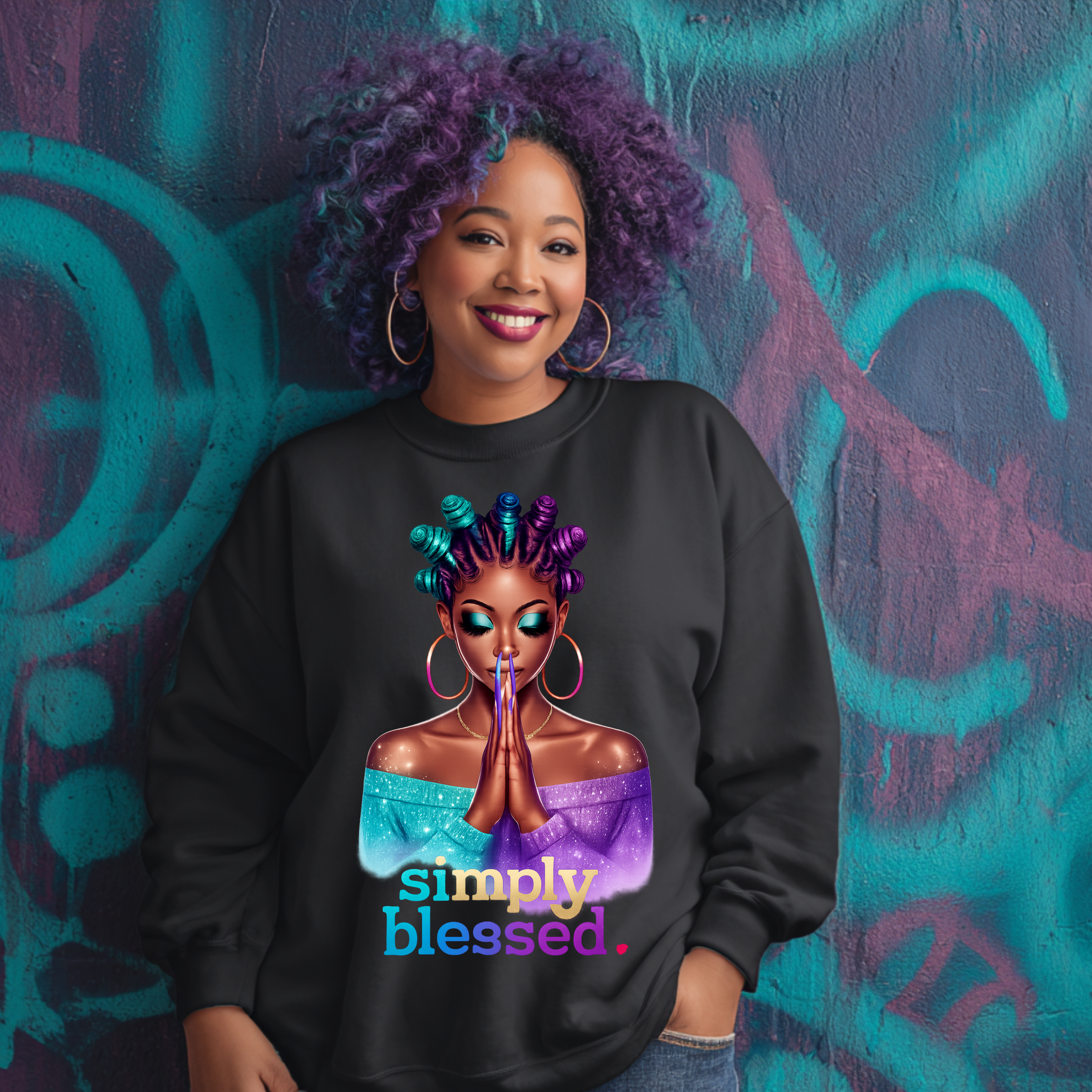 Simply Blessed PNG Black Woman Faith Design Bantu Knots Prayer Shirt ...
