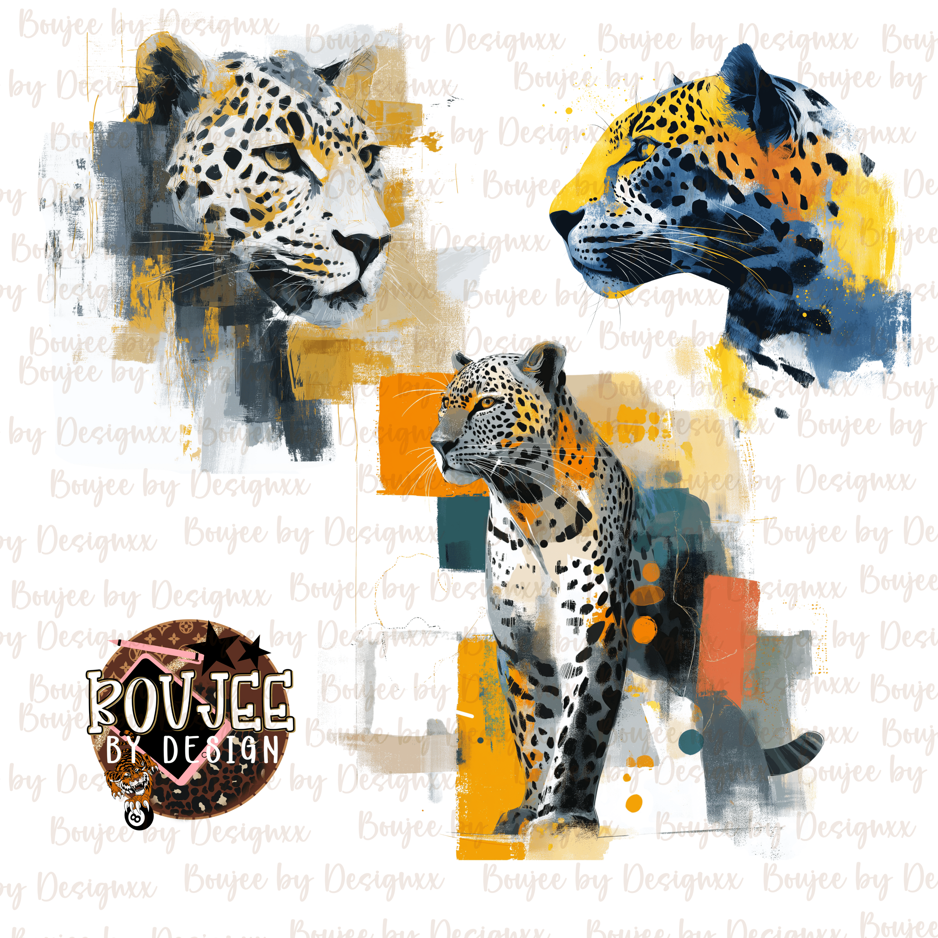 Abstract Leopard Palette Knife Art PNG Bundle | Modern Animal Wall Art ...
