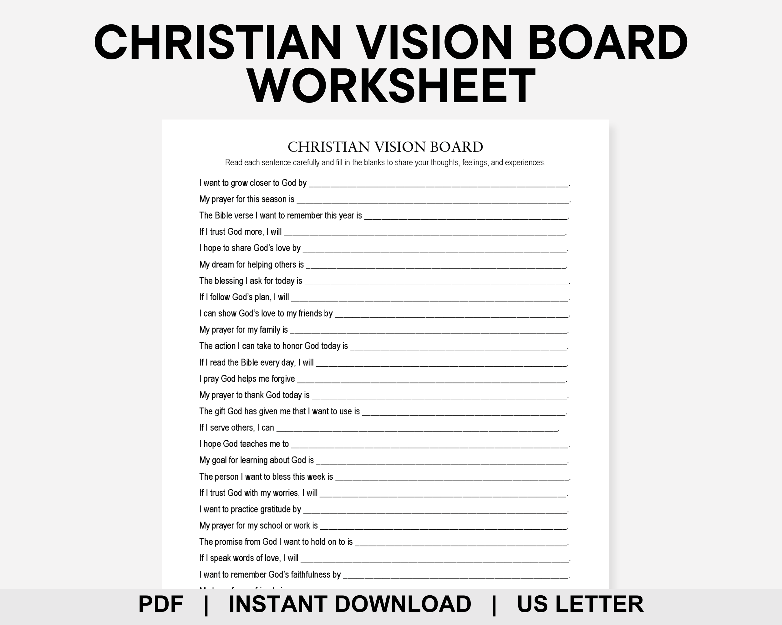 Christian Vision Board Worksheet, Prayer Board, Faith Based Goal ...
