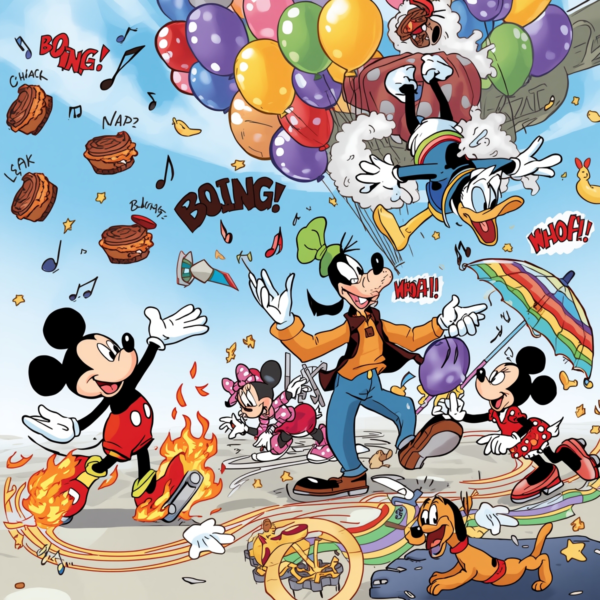 A wildly exaggerated over the top cartoon scene in classic Disney ...