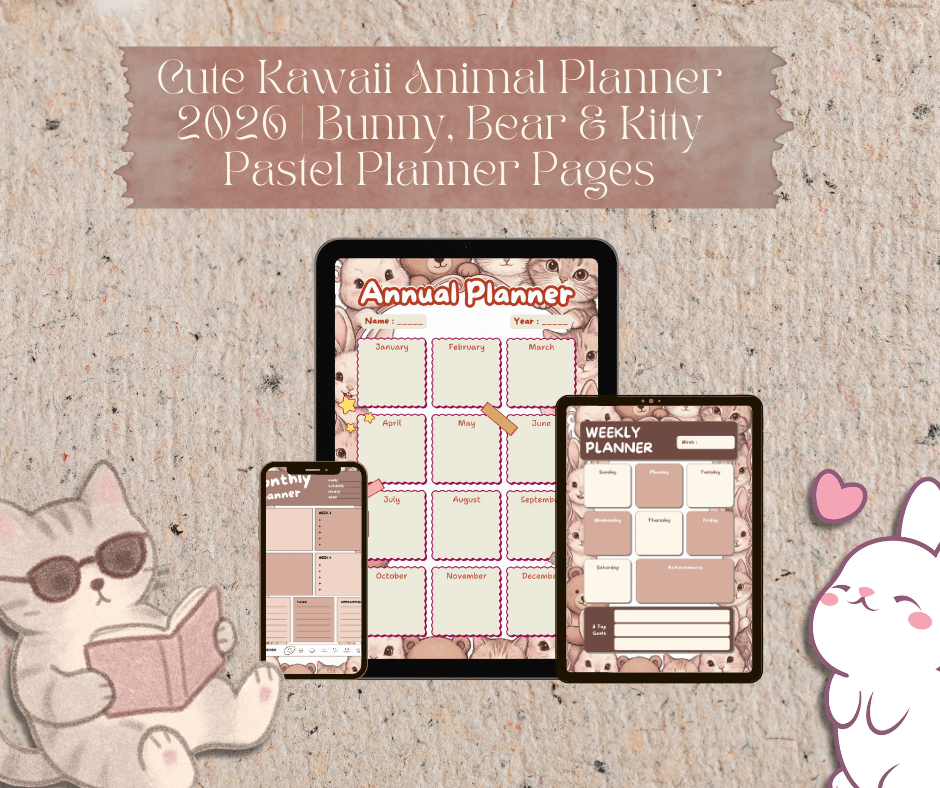 Cute Kawaii Animal Planner 2026 | Bunny, Bear & Kitty Pastel Planner ...