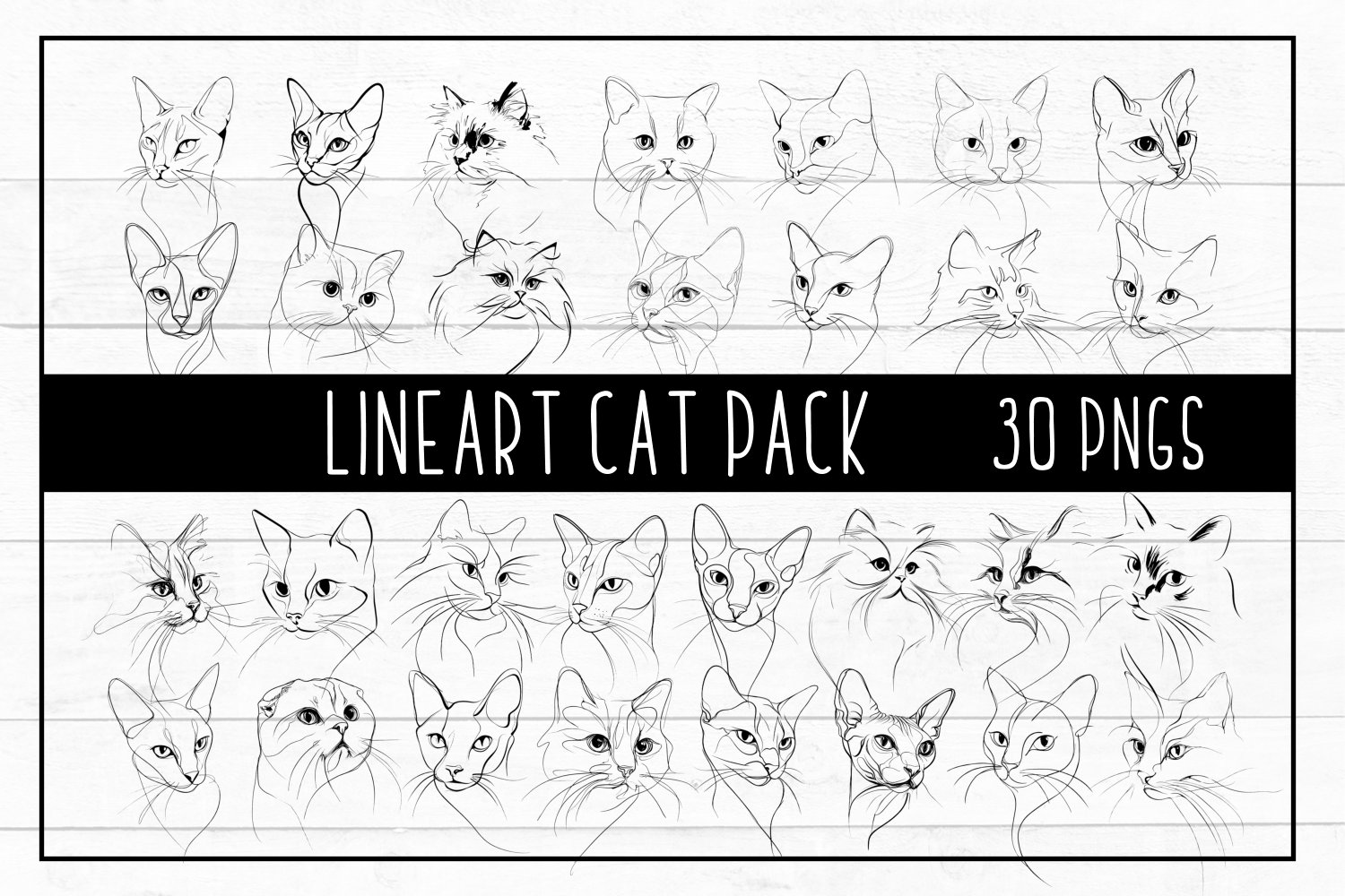 30 Line Art Cat Faces PNG | Cat Breed Illustrations | Minimal Cat Line ...