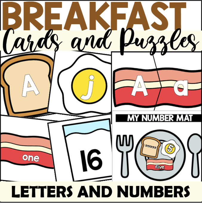 Breakfast Alphabet and Number Cards and Puzzles