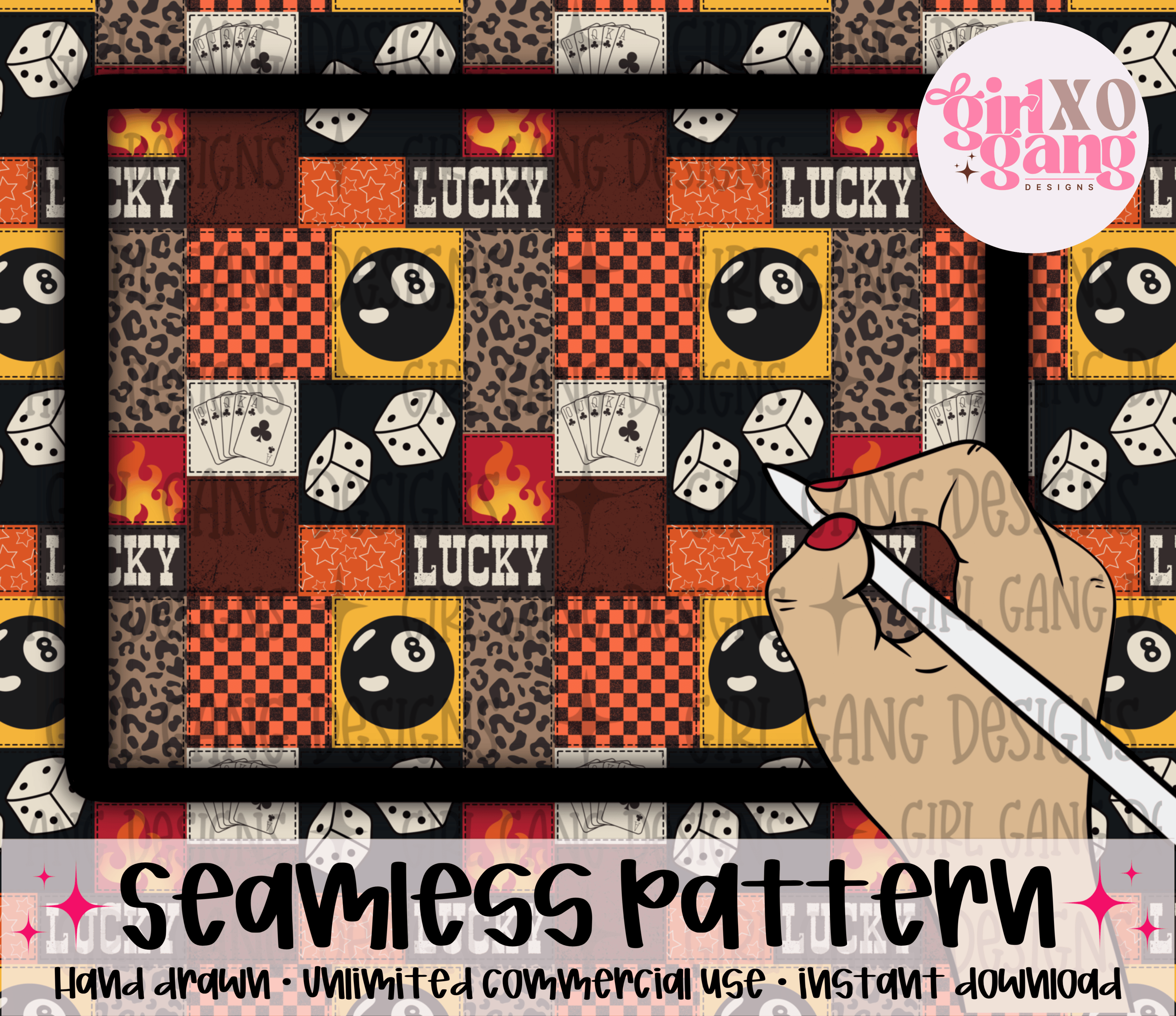 Lucky yallternative patchwork seamless pattern png eight ball dice etc ...