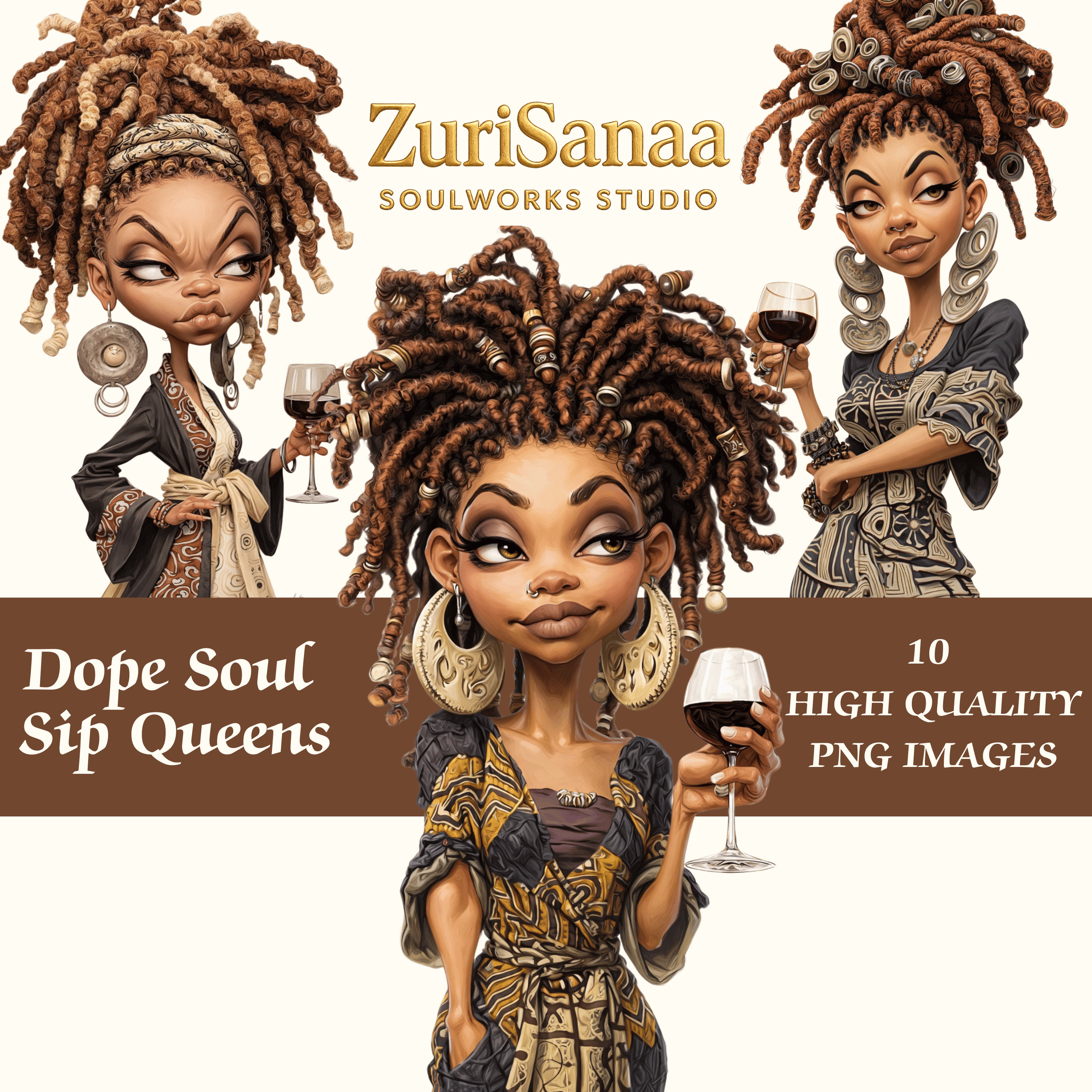 Dope Soul Sip Queens – 10 PNG Illustration Bundle | Melanated Wine ...