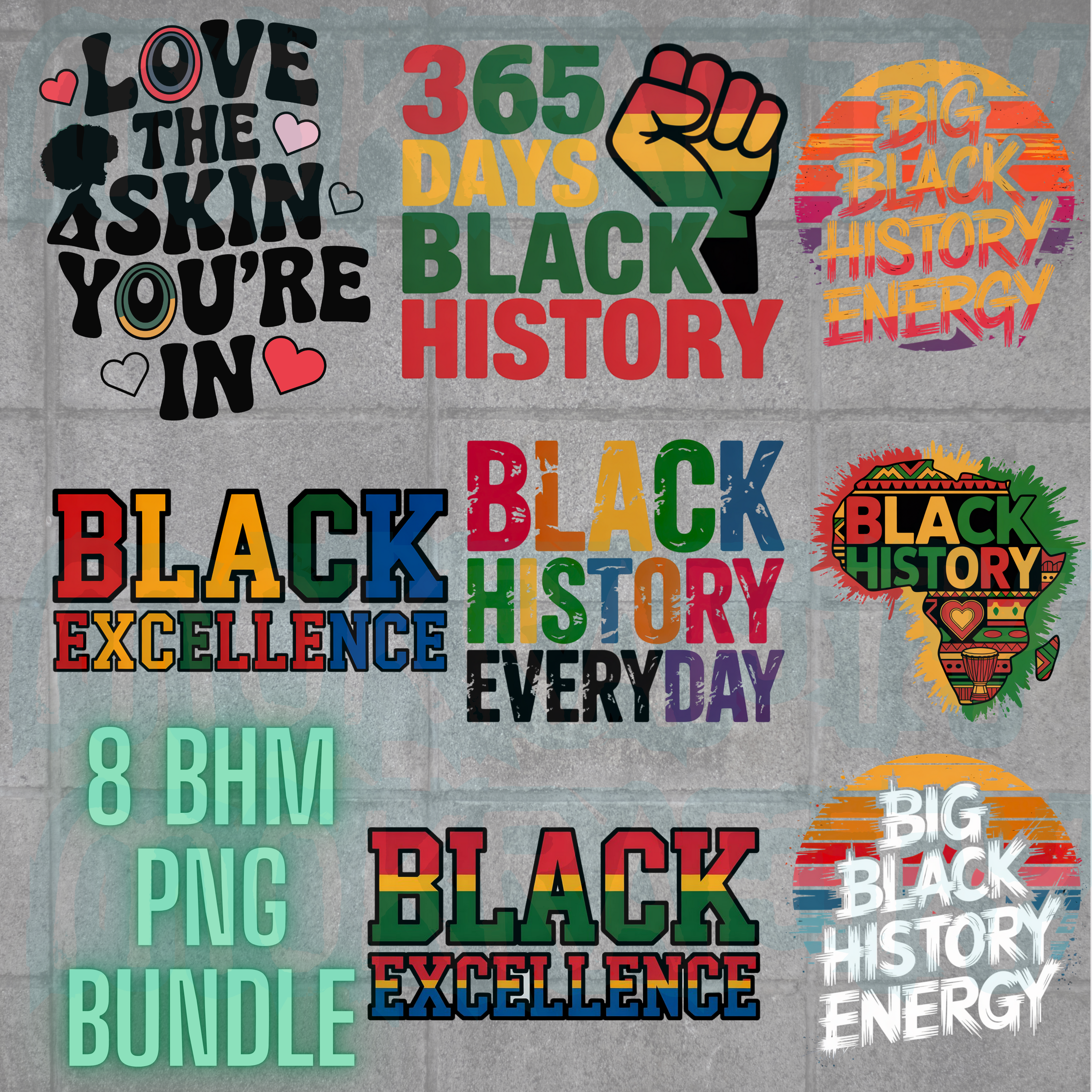 8-Piece BHM PNG Bundle - Black Excellence & Empowerment Graphics - Payhip