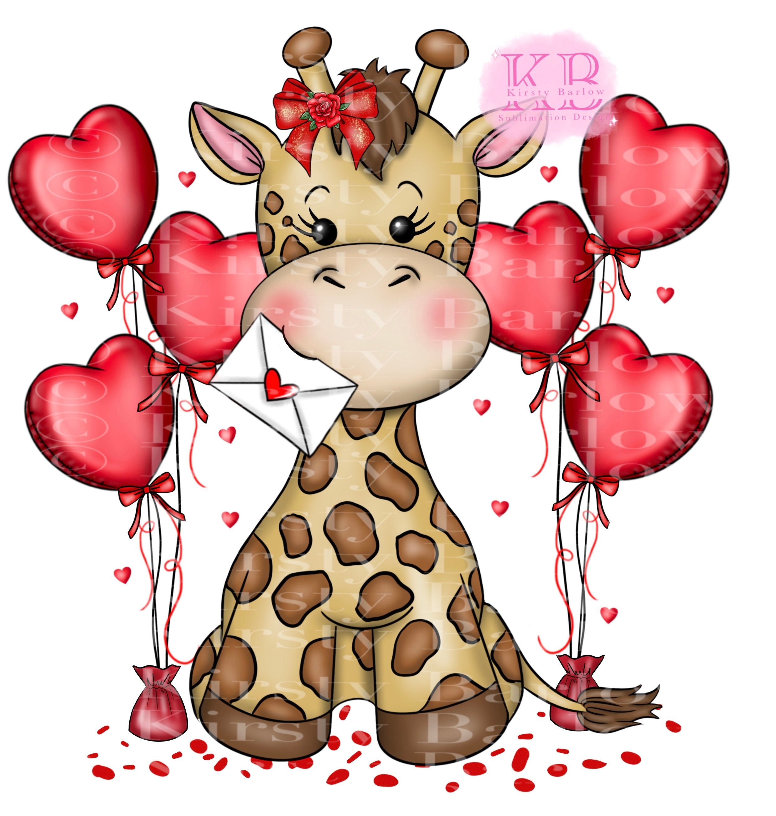 Valentines Giraffe PNG | Cute Giraffe with Red Heart Balloons - Payhip