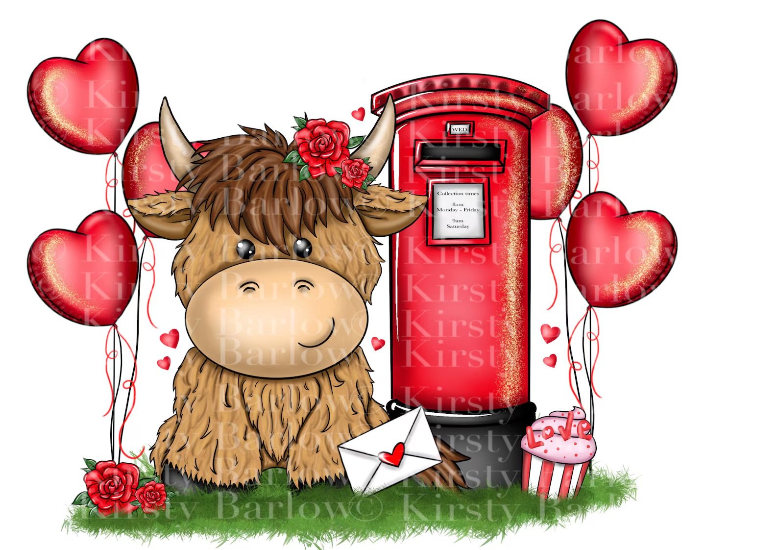 Valentines Highland Cow PNG | Cute Cow Posting Love Card at Red Post ...