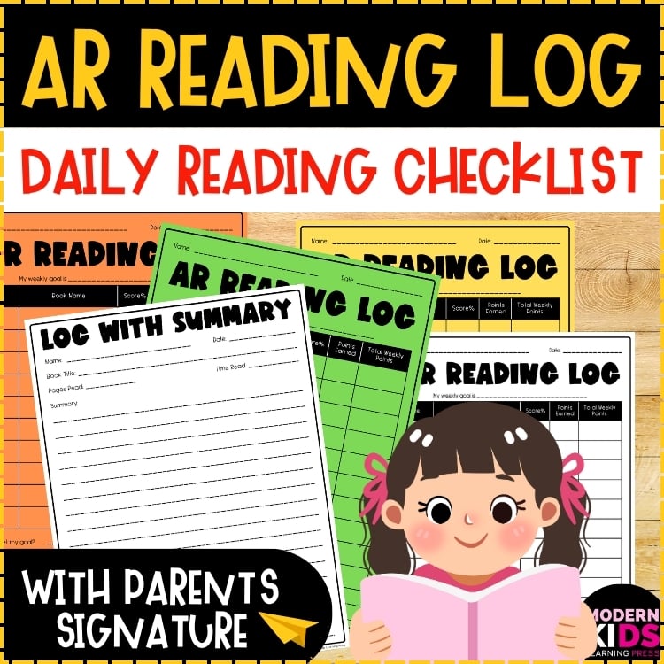 Daily Reading Checklist with Parent Signature - AR Reading Log with ...