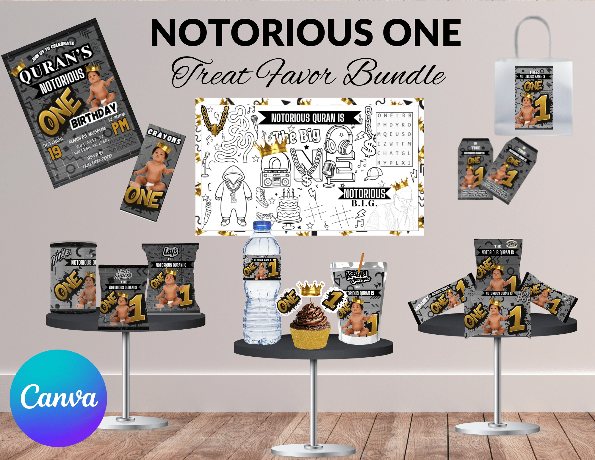 90s Hip Hop 1st Birthday MEGA Bundle | Notorious ONE Posters, Treat ...