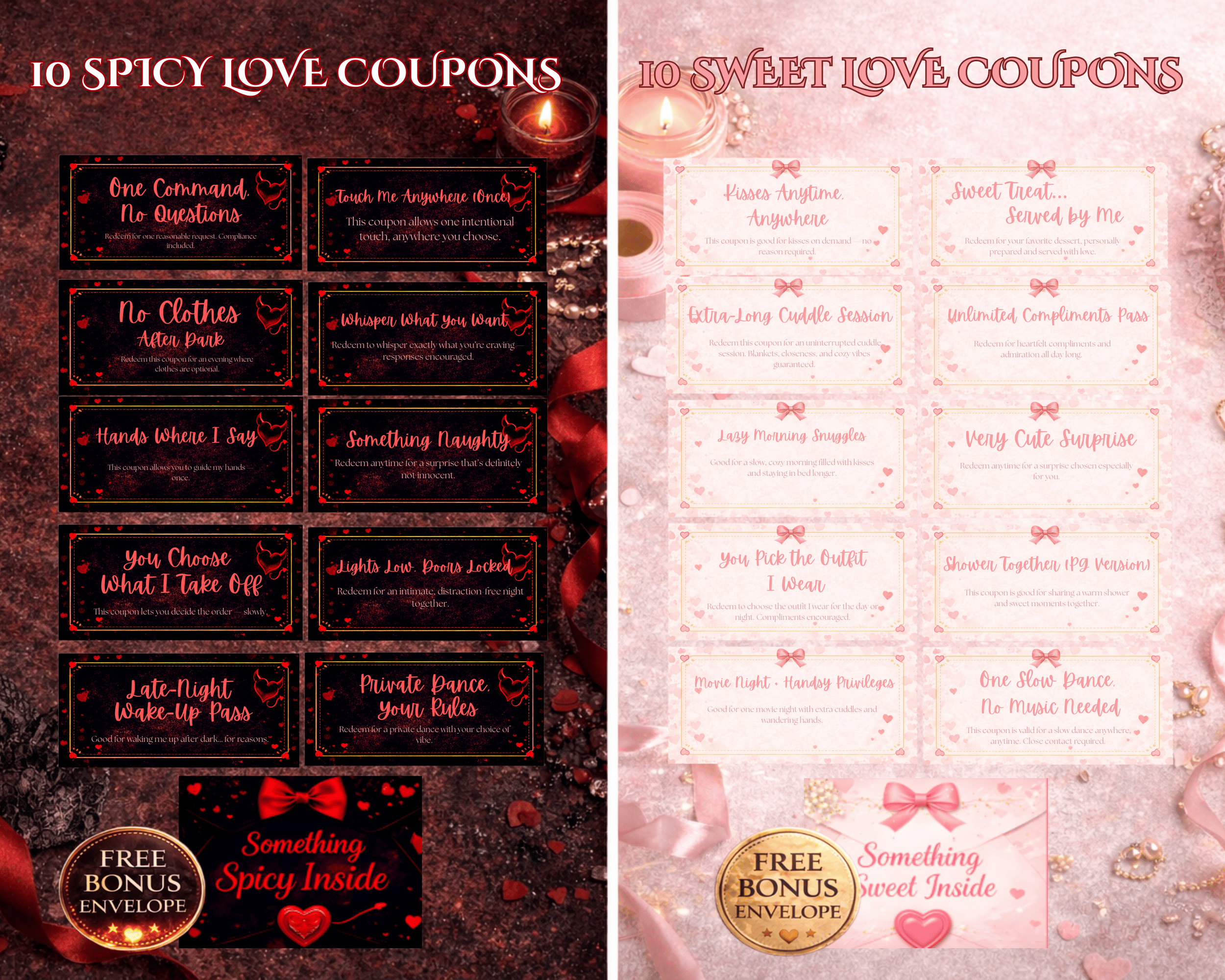 Sweet & Spicy Love Coupons | Printable Love Coupon Book Envelope | 10 ...