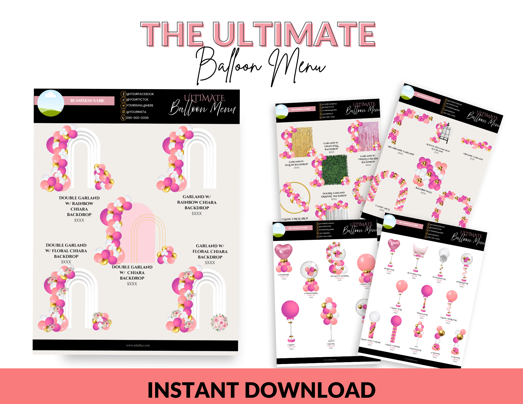Editable Balloon Menu Template, Balloon Garland Price List (Digital ...