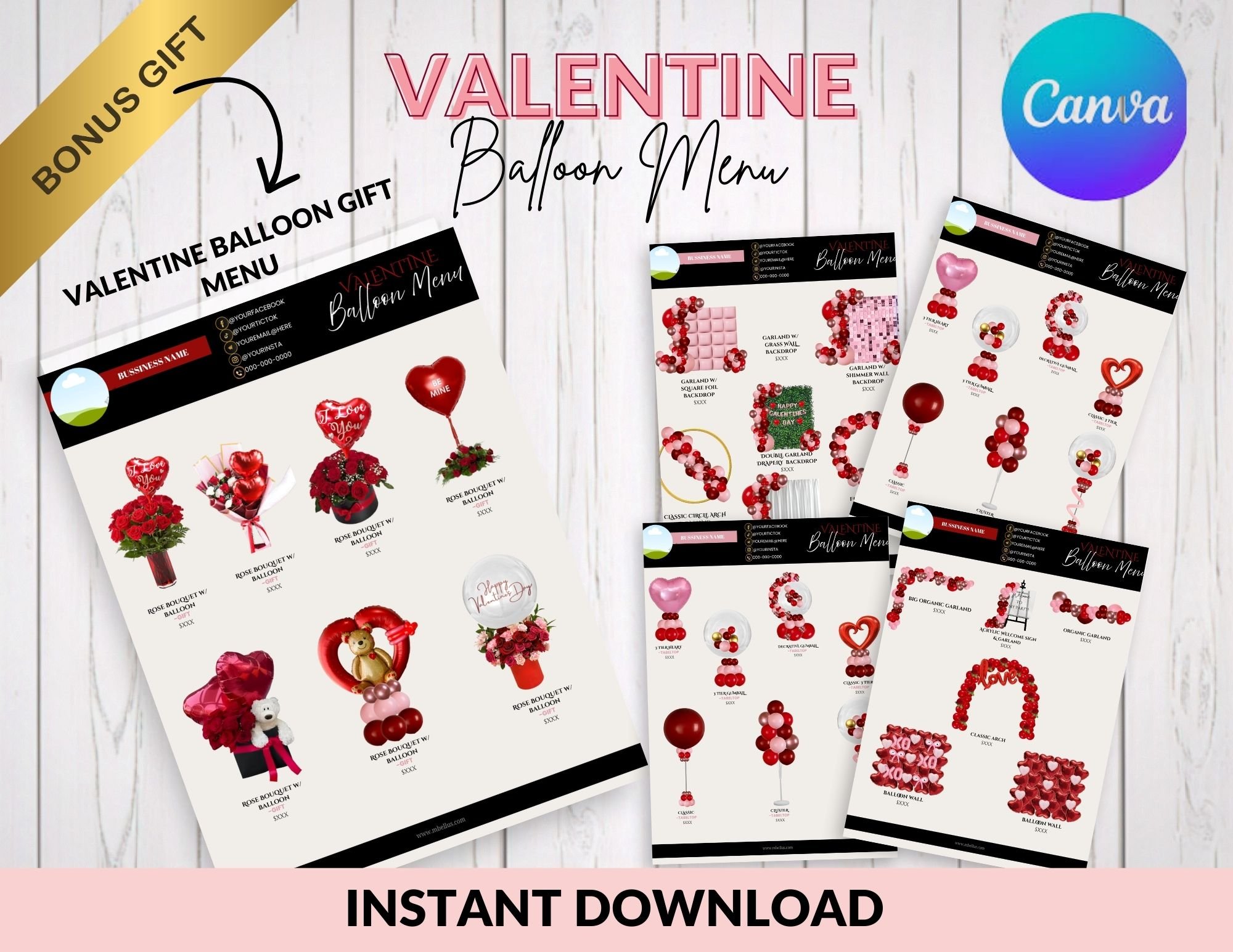 Valentine Balloon Menu Template | Editable & Printable Balloon Decor ...