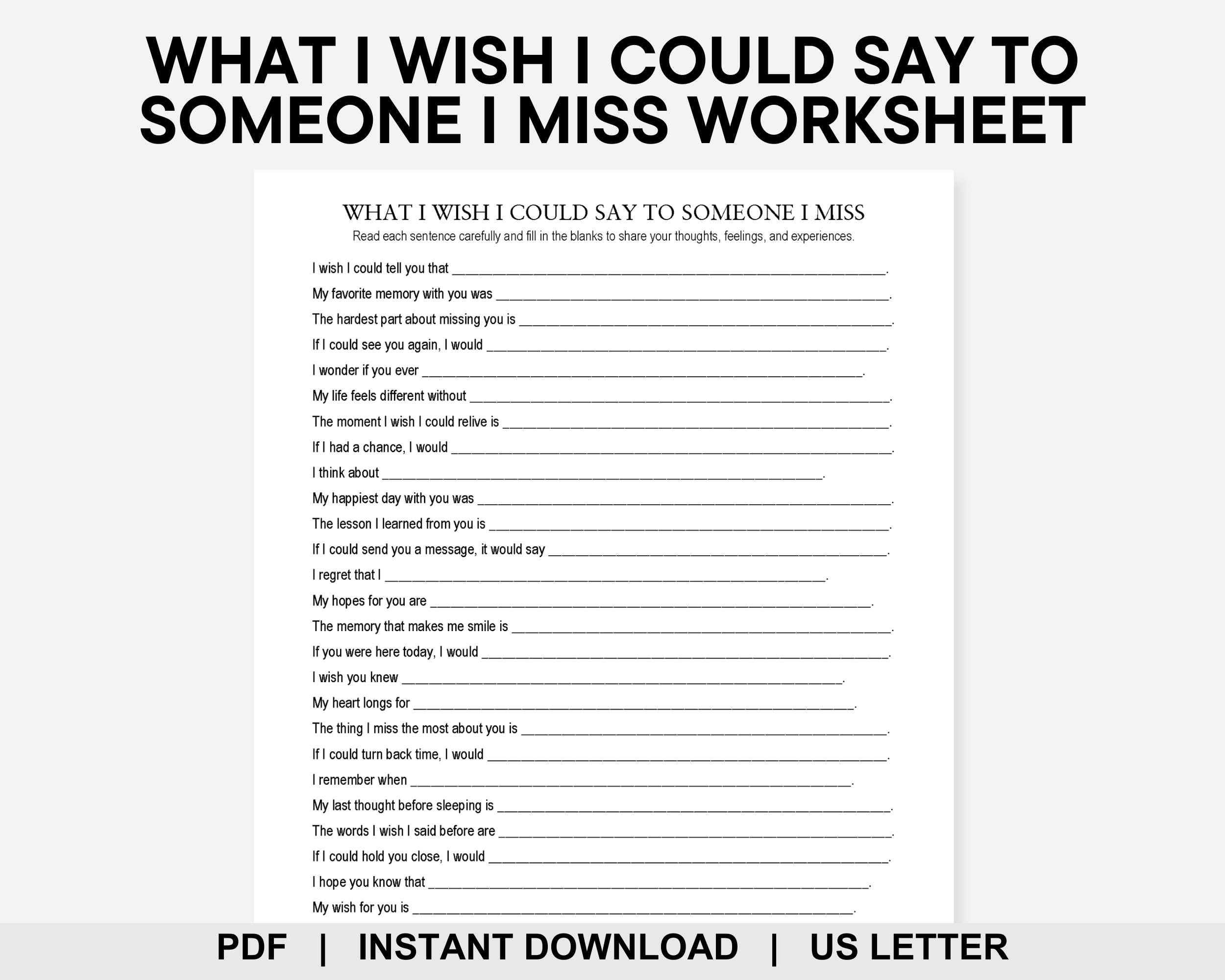 What I Wish I Could Say to Someone I Miss Worksheet, Grief and Loss ...