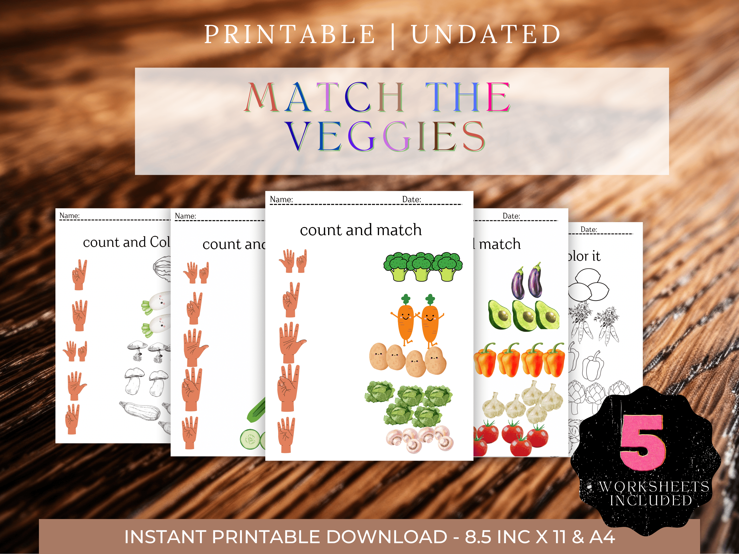 Match the Veggies Worksheet | Count & Match Vegetables | Preschool Math ...