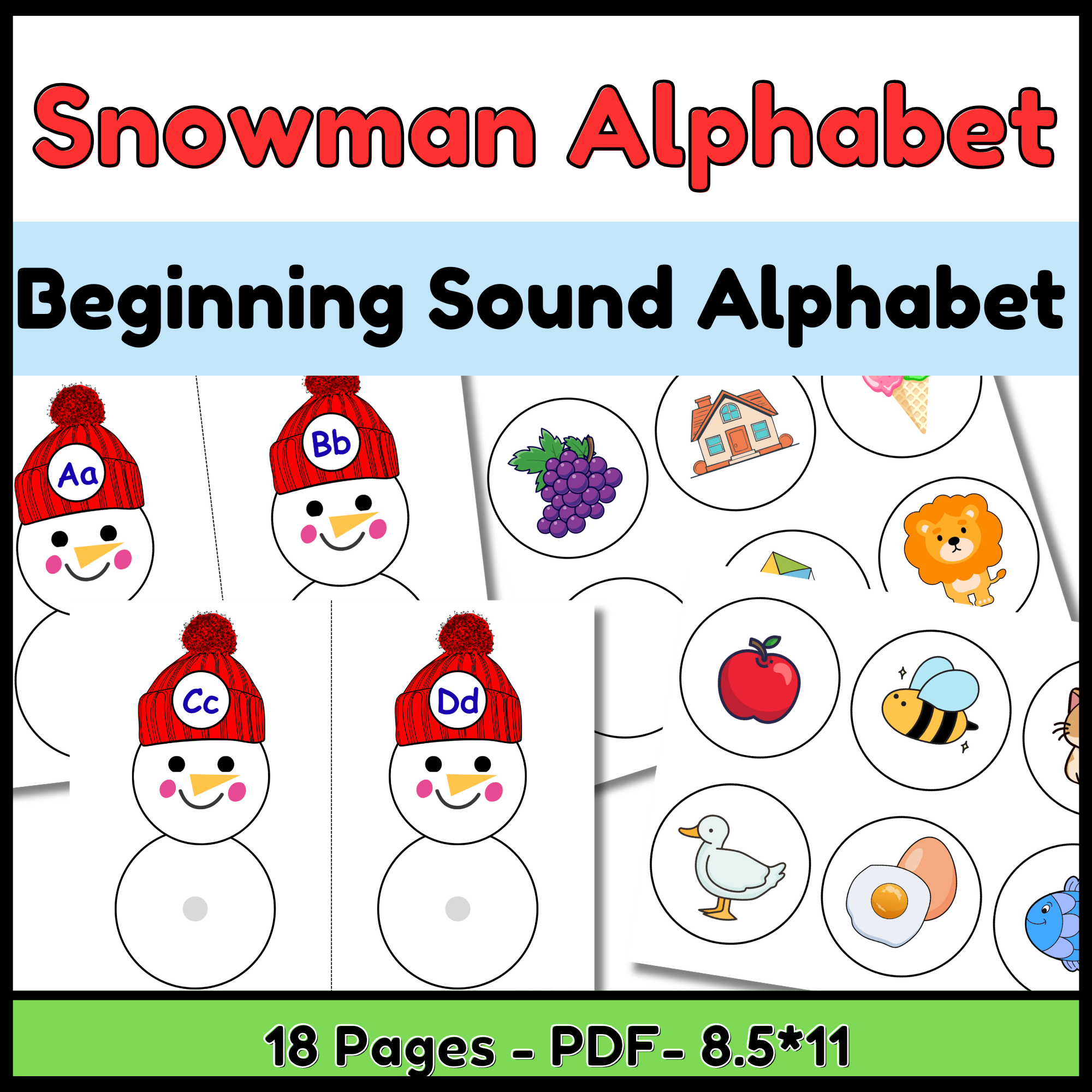 Snowman Alphabet | Beginning Sound Alphabet Activities | Beginning ...