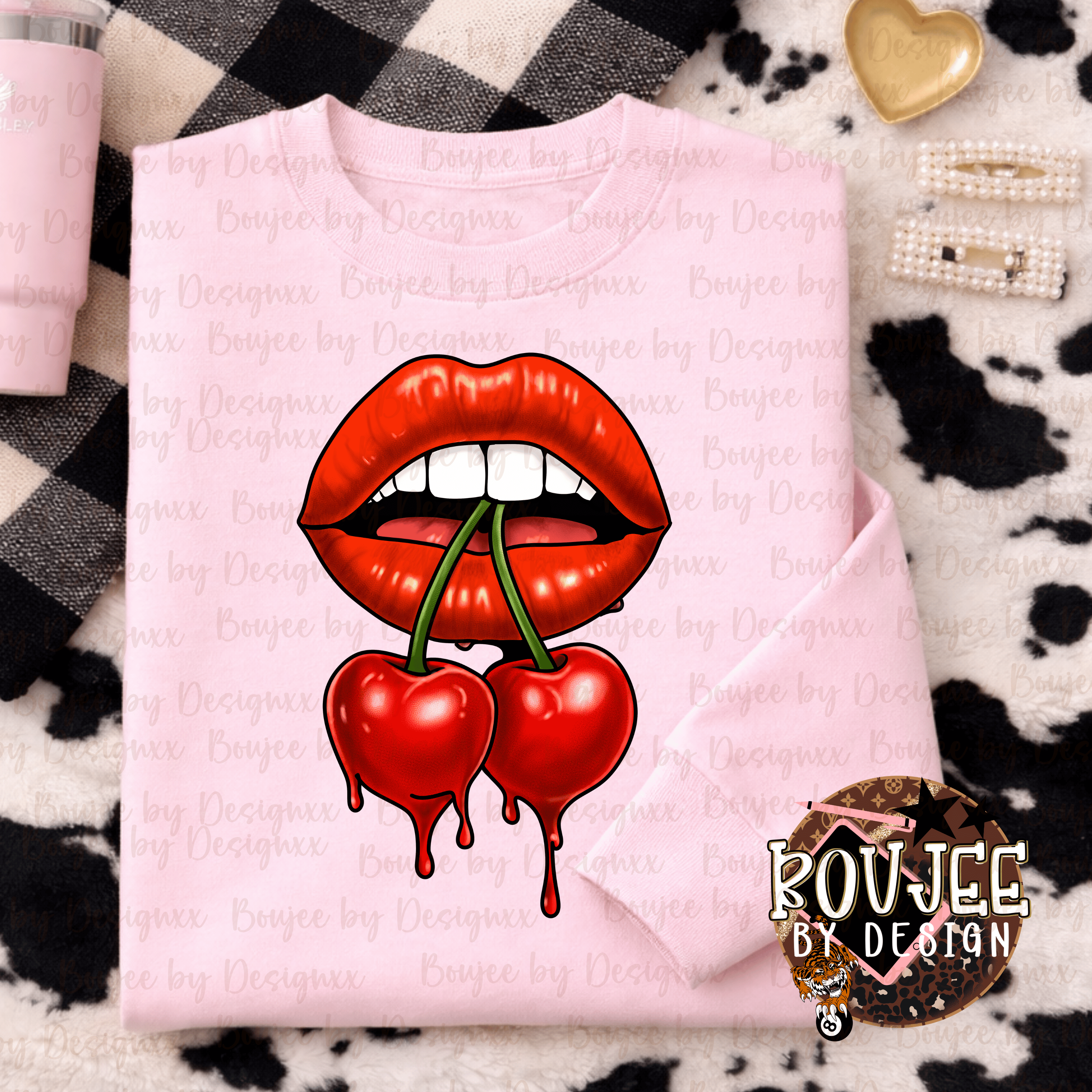Hand-Drawn Cherry Lips PNG | Bold & Edgy Graphic Design - Payhip