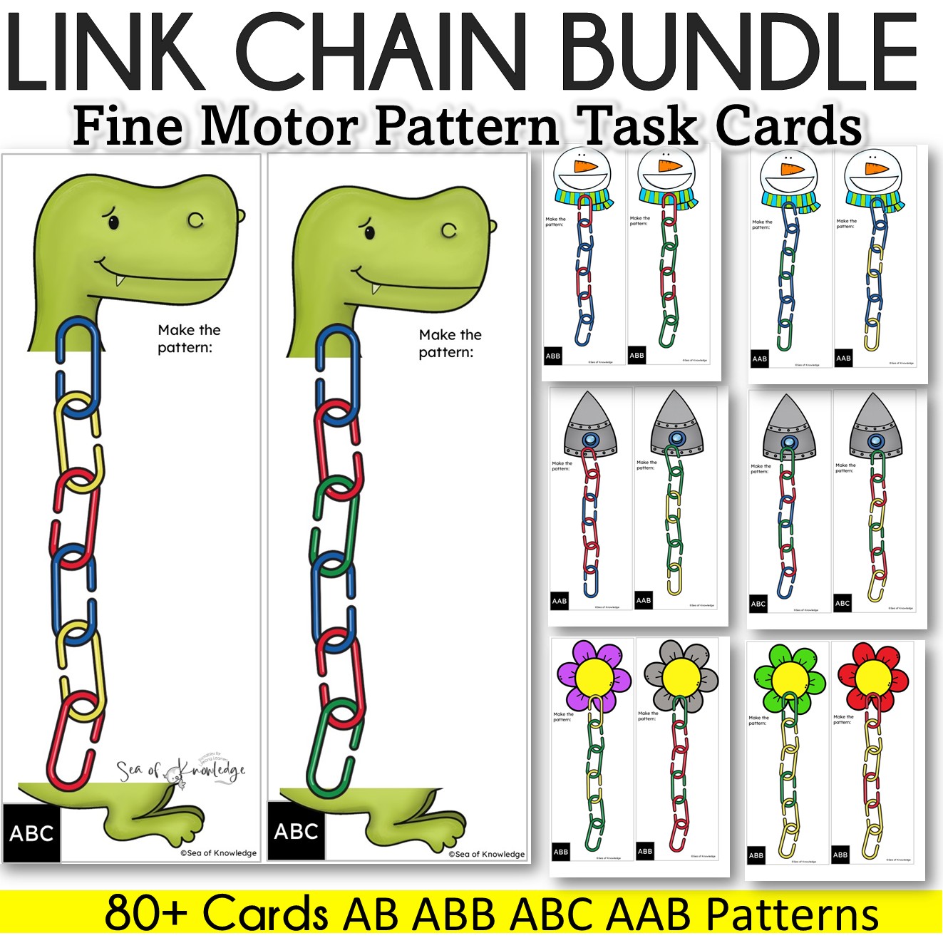 Linking Chain Pattern Task Cards | AB ABB ABC AAB | Hands-On Math ...