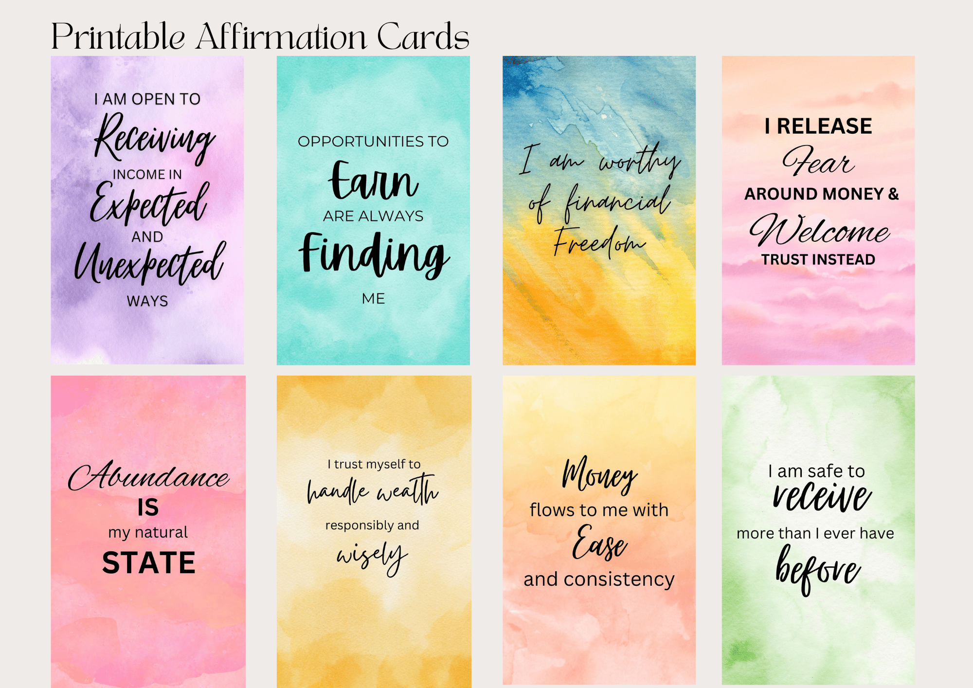 20 Money Mindset & Abundance Affirmation Cards - Digital Download - Payhip
