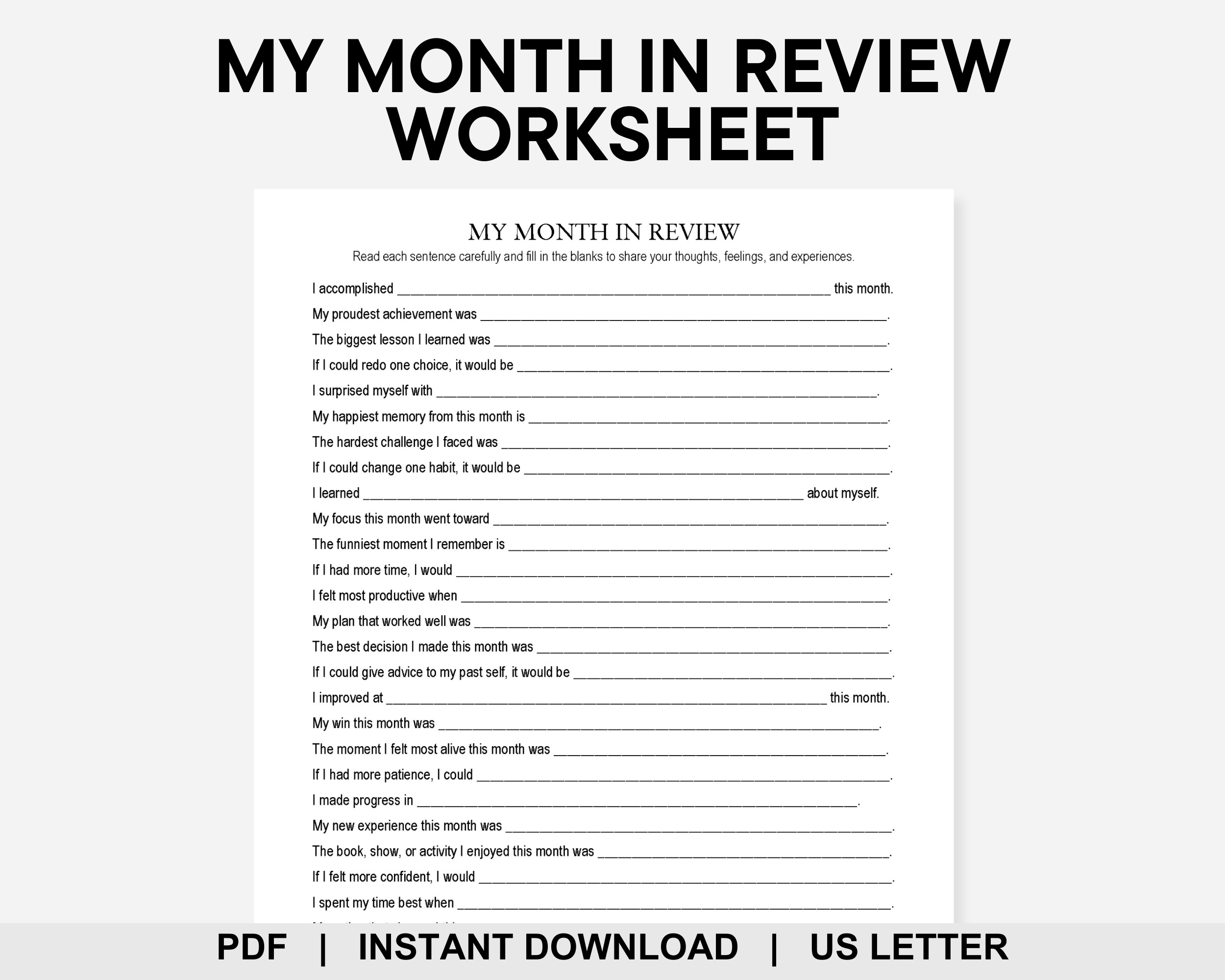 My Month in Review Worksheet, Monthly Reflection, Monthly Reset ...