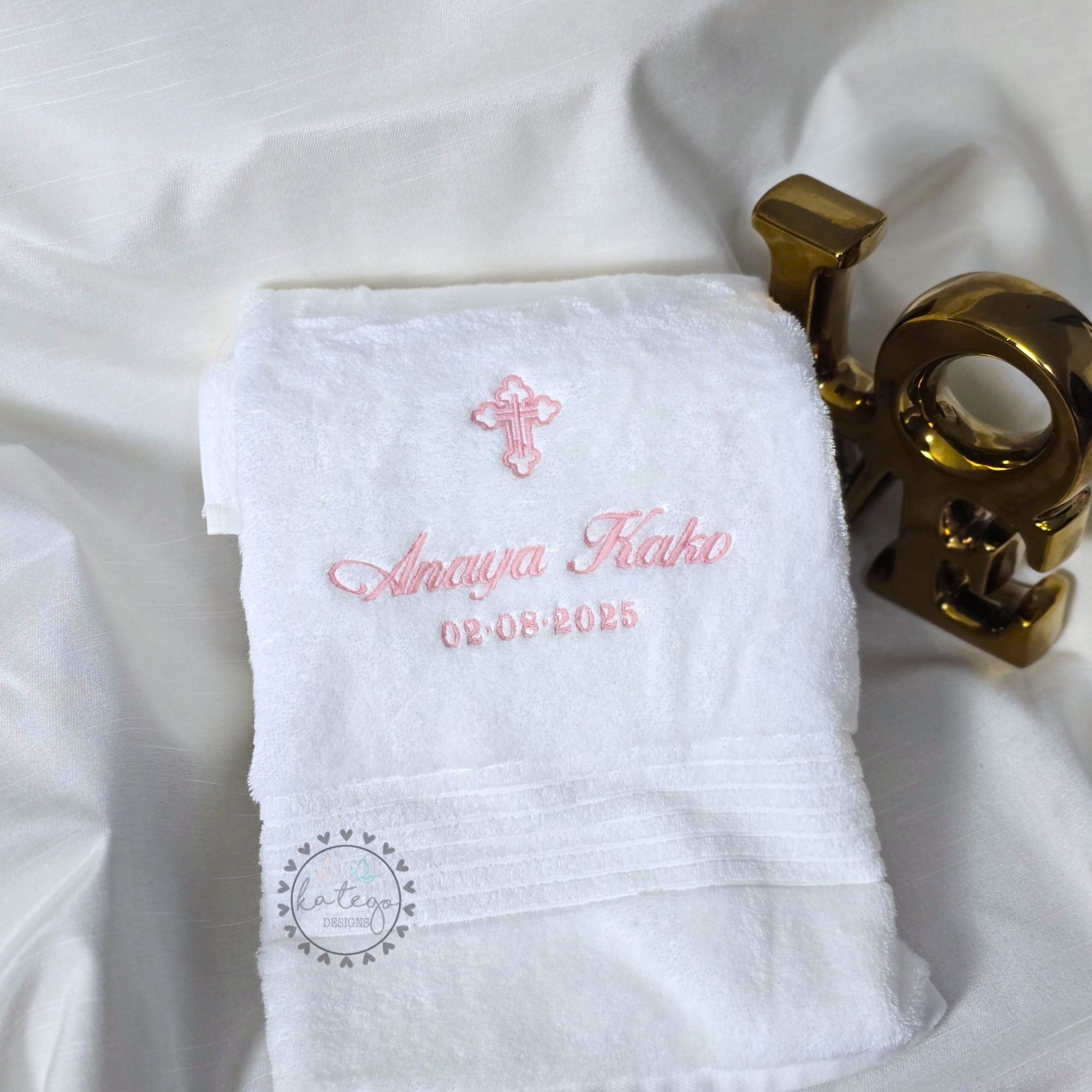 Baptism / Christening Towel with Pink Letters - Payhip