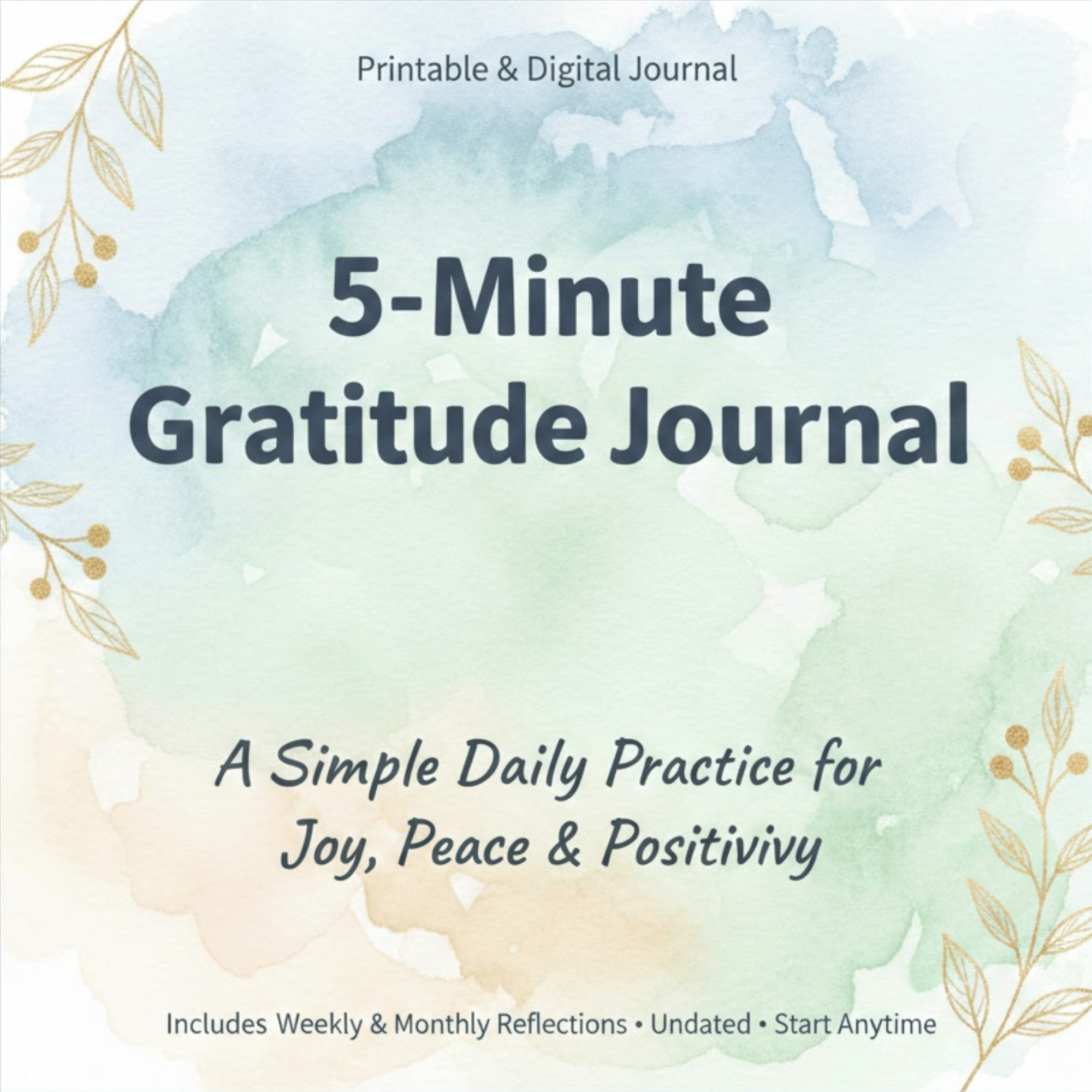 5-Minute Gratitude Journal | Printable & Digital Daily Self-Care ...