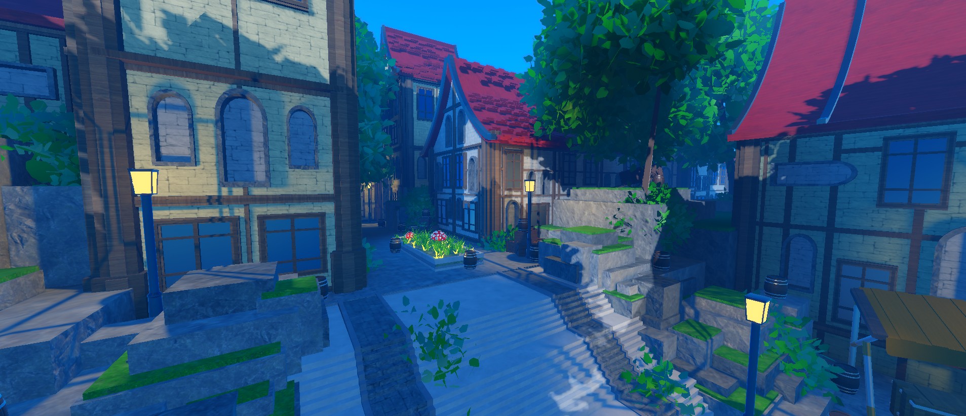 Stylized Blocky Roblox Medieval Village Map