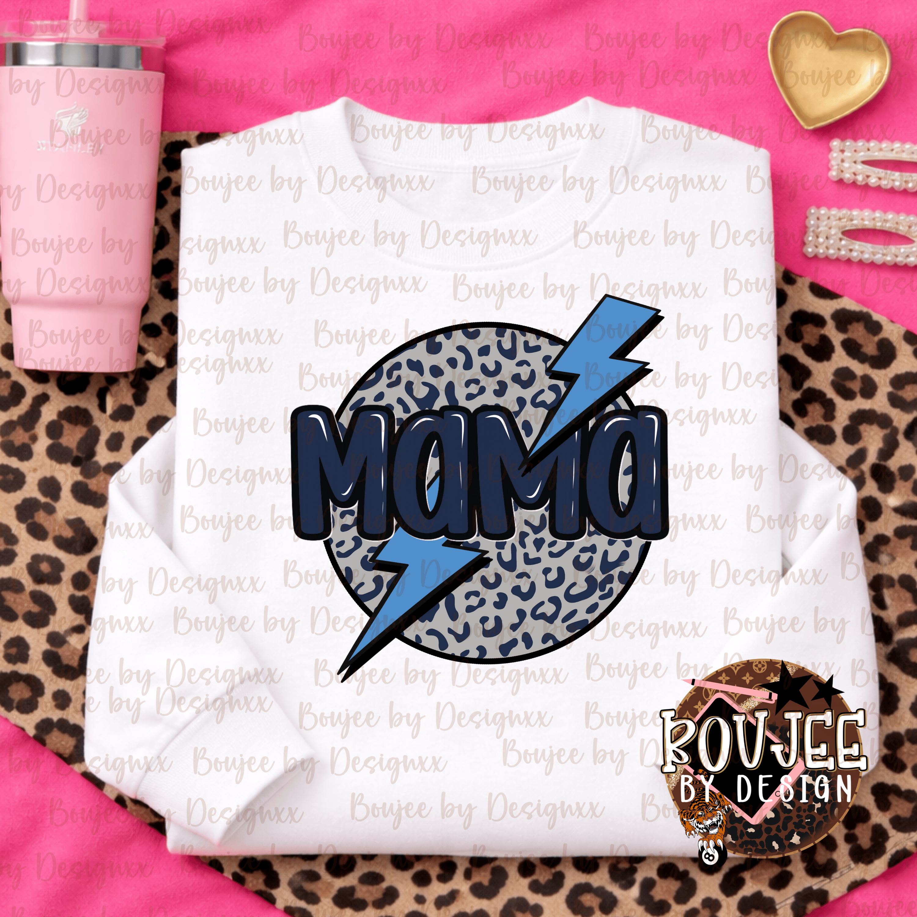 Mama Lightning Bolt Leopard Design | Blue Mama PNG | Sublimation & DTF ...