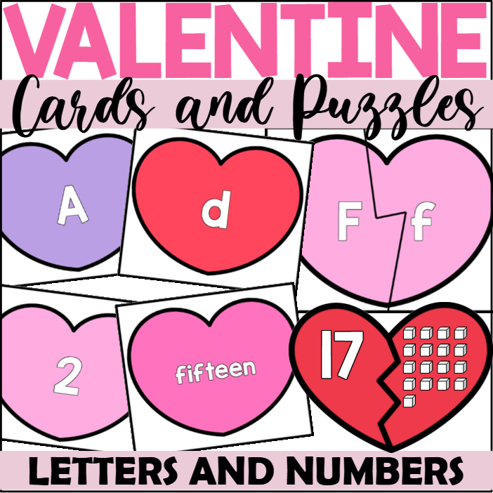 Valentine's Day Alphabet and Number Cards and Puzzles