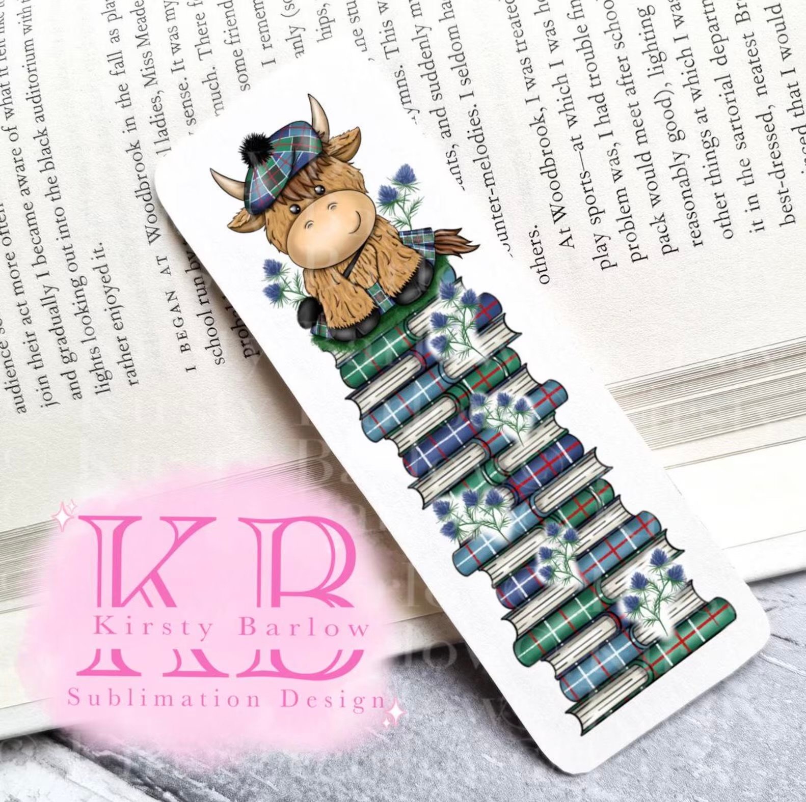 Scottish thistle highland cow bookmark design - Payhip