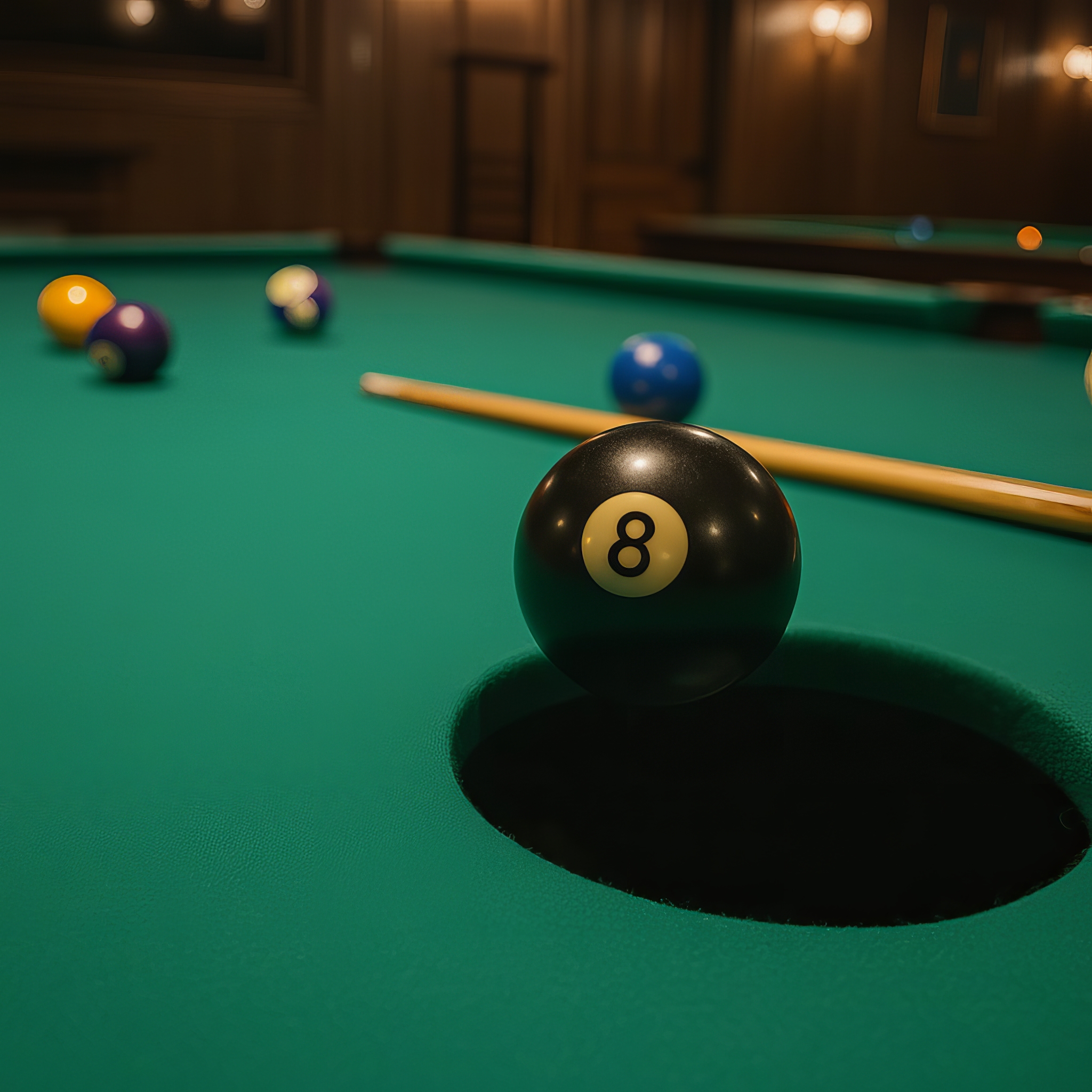 Eight ball billiards game on green felt table - Payhip