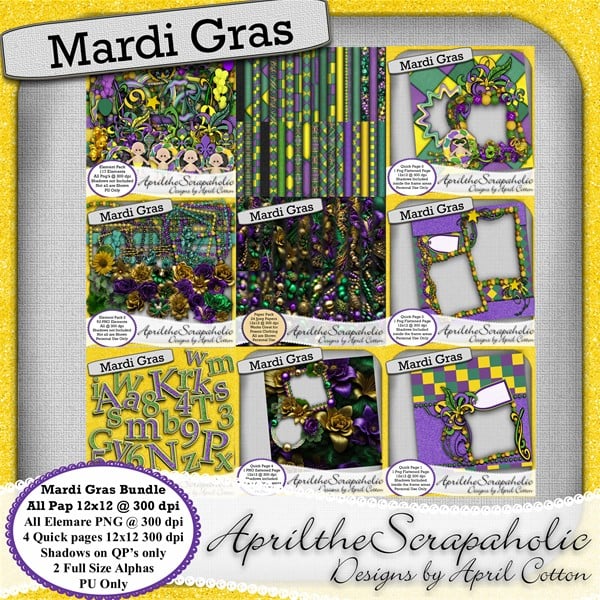 Here are both of my Mardi Gras kits, the bundle, each kit and pieces ...