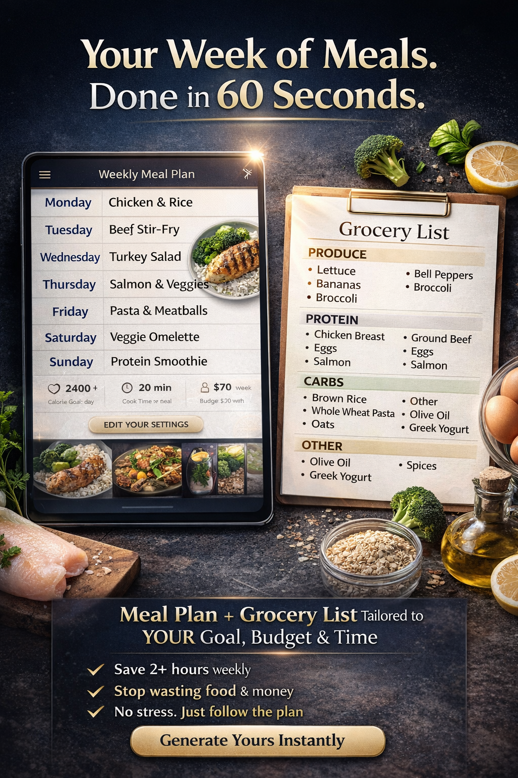 7-Day Meal Plan Grocery List in 60 Seconds (Budget Macros Time Limit ...