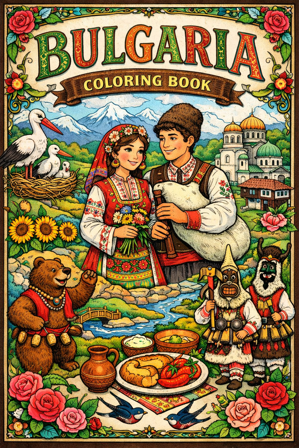 Bulgaria, 40 traditional designs, coloring ebook, digital printable ...