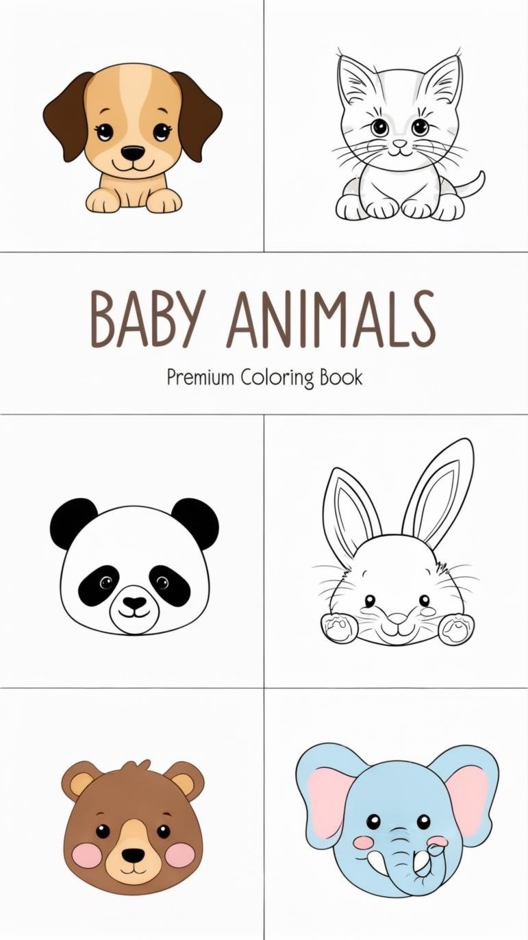 🐾 Adorable Baby Animals Coloring Book – Printable Kids Coloring PDF (27 ...