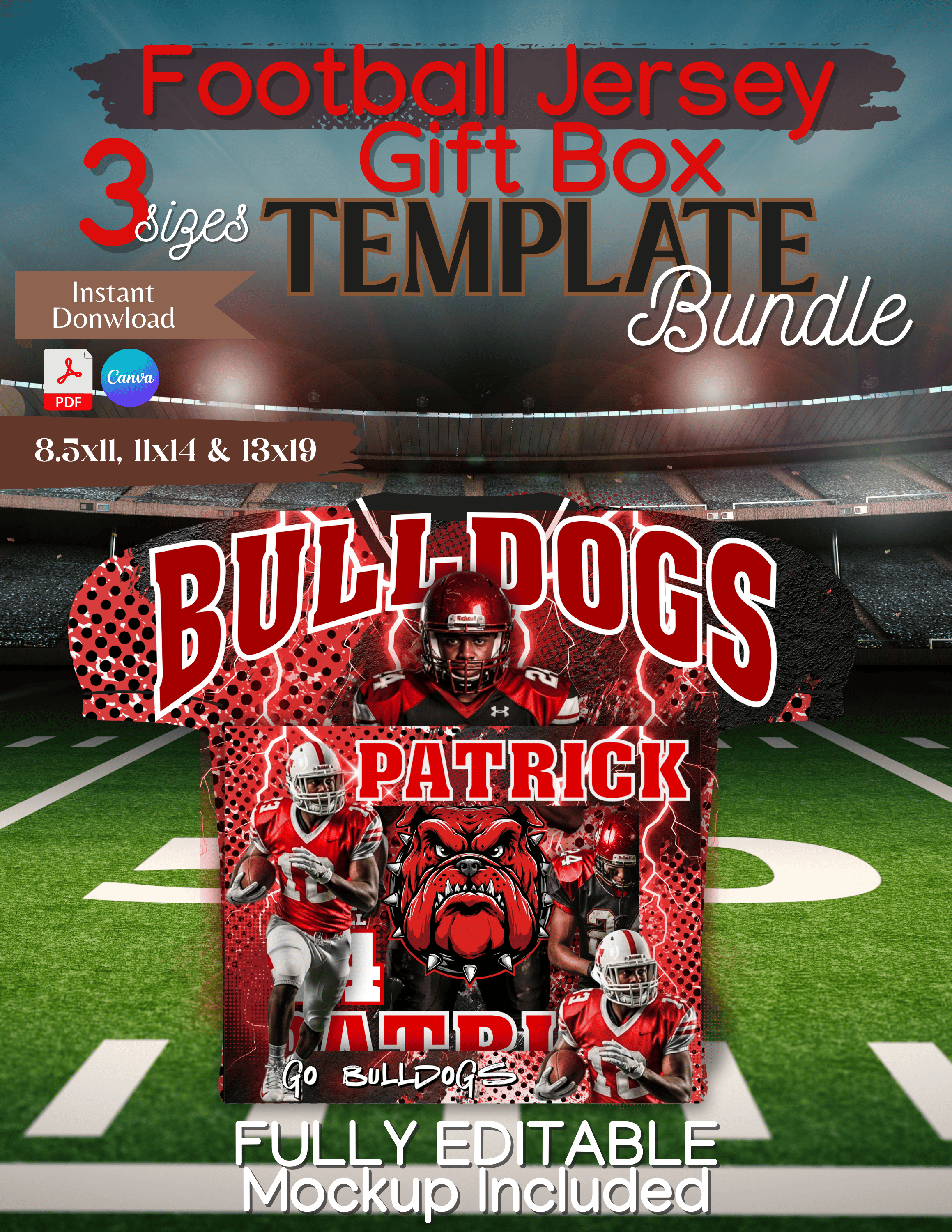 Red & Black Football Half Jersey Gift Box Template Bundle - Payhip