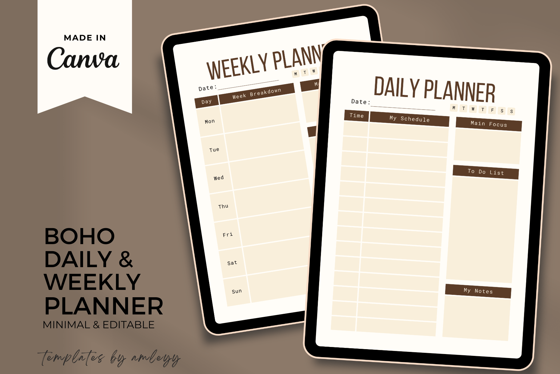 Boho Daily and Weekly Planner Template | Minimalist Printable Planner ...