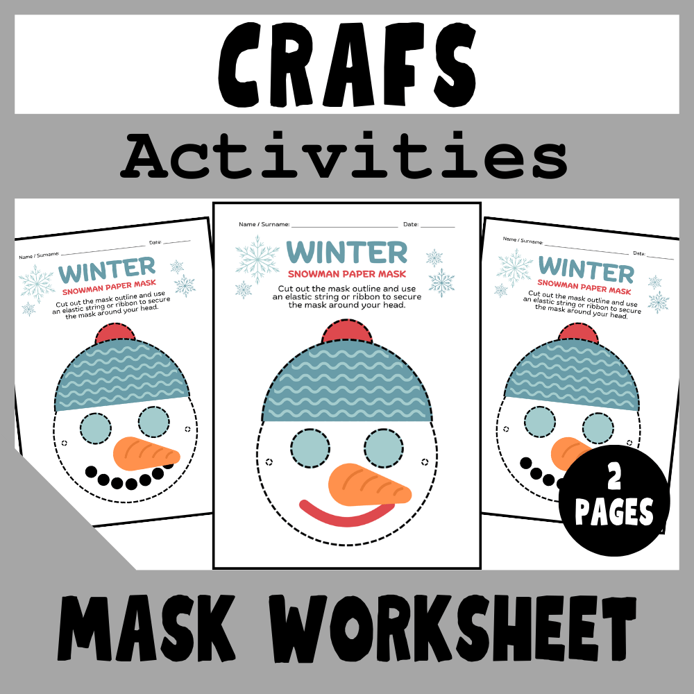 Winter Themed Snowman Paper Mask Worksheet