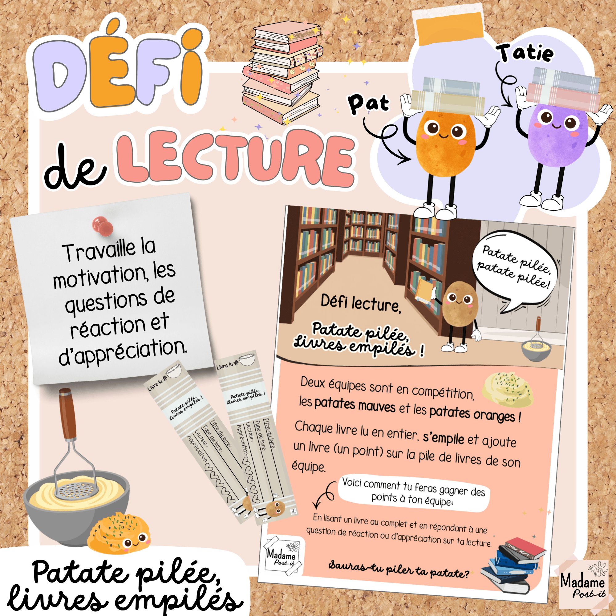 Défi lecture, Patate pilée, livres empilées - Payhip