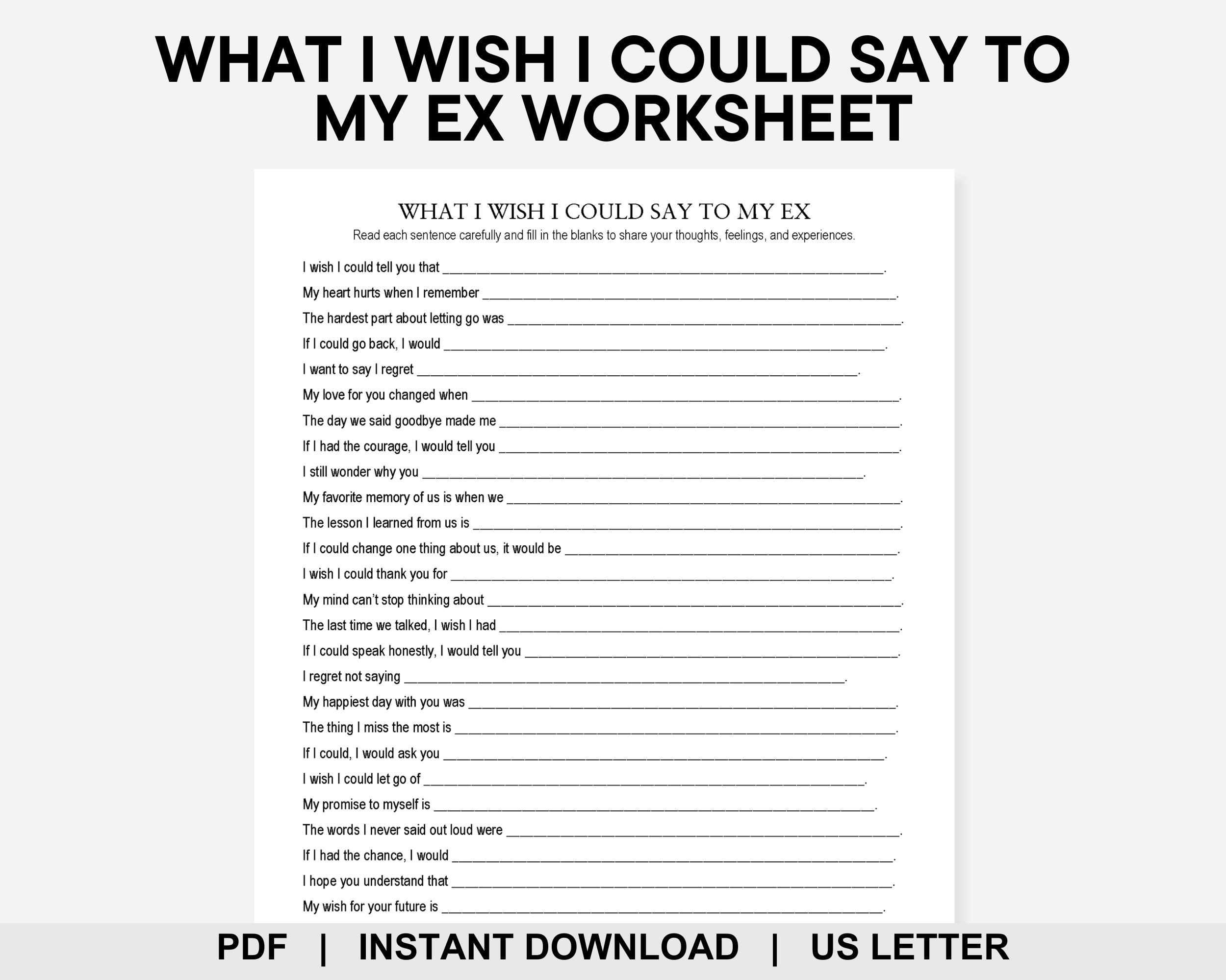 What I Wish I Could Say to My Ex Worksheet, Letter to My Ex, Breakup ...