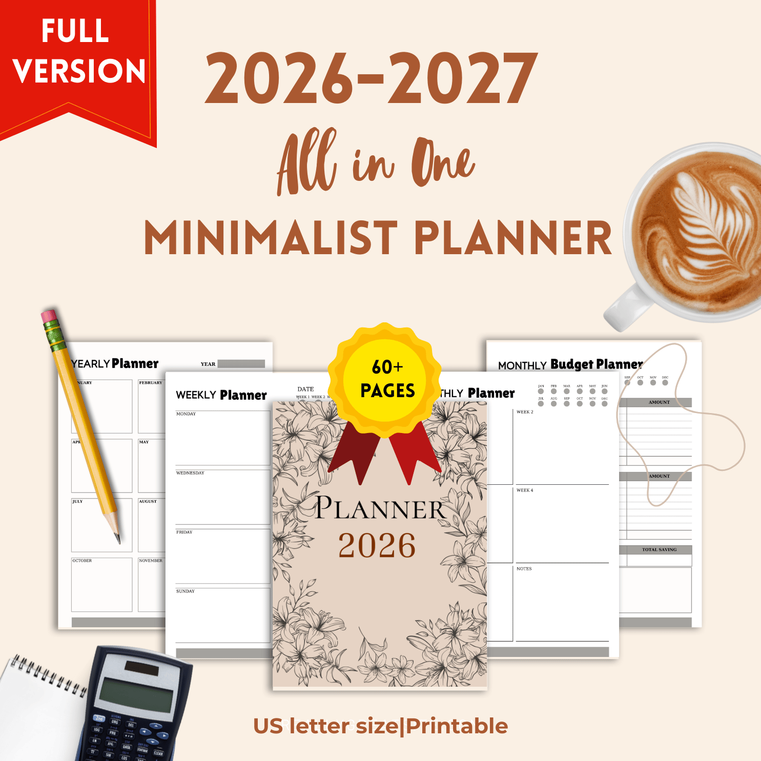 Minimalist Beige Digital Planner (Full Version) | Monthly, Weekly ...