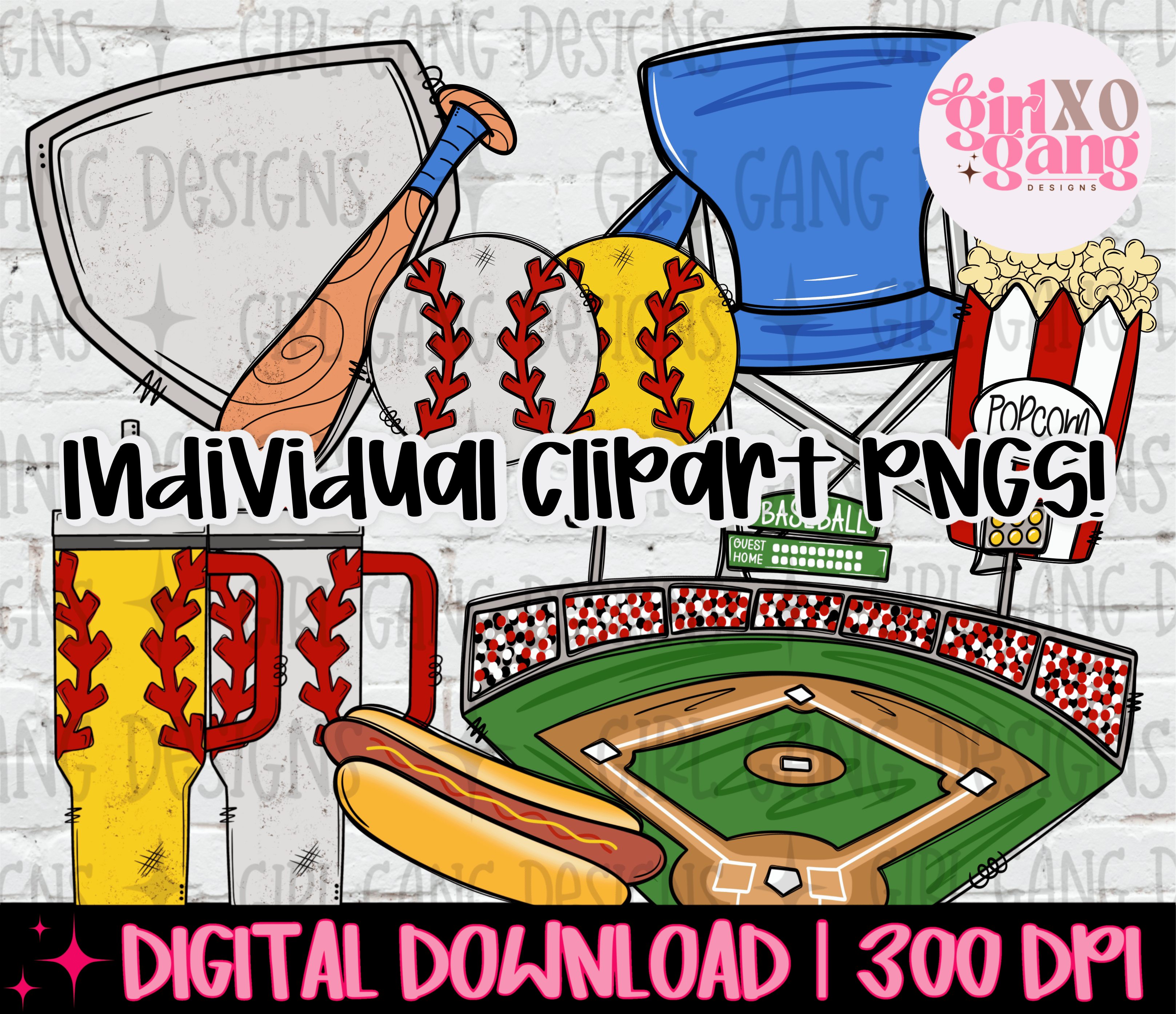 Baseball softball doodle clip art png files bundle, sport doodle ...