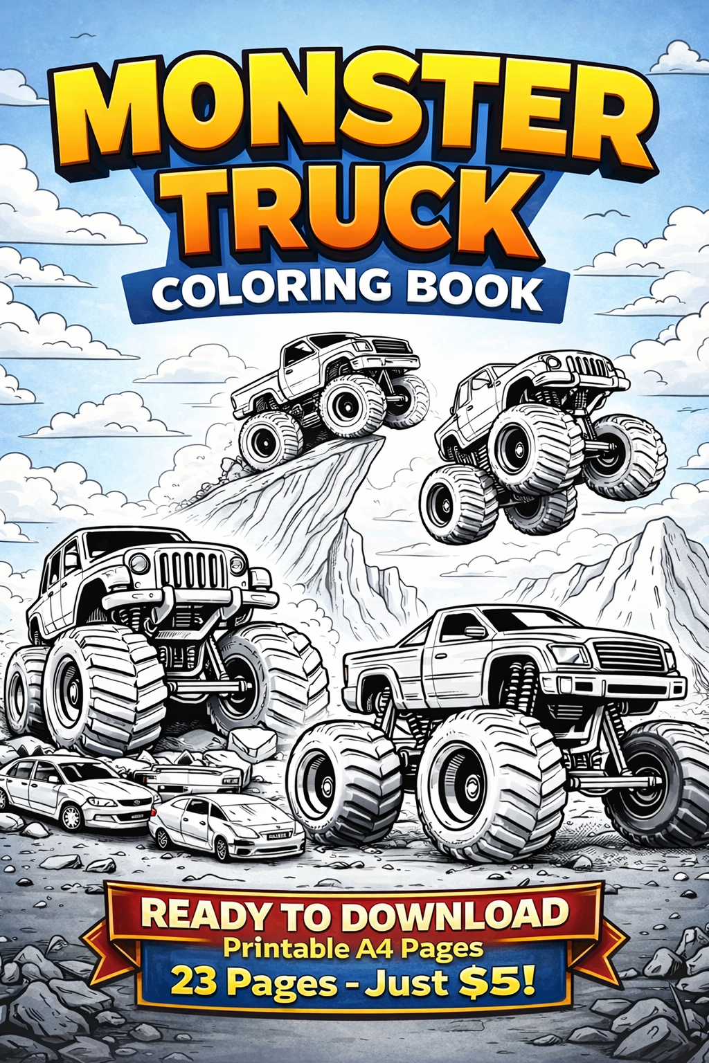 Action-Packed Monster Truck Coloring Book | 23 A4 Pages - Payhip