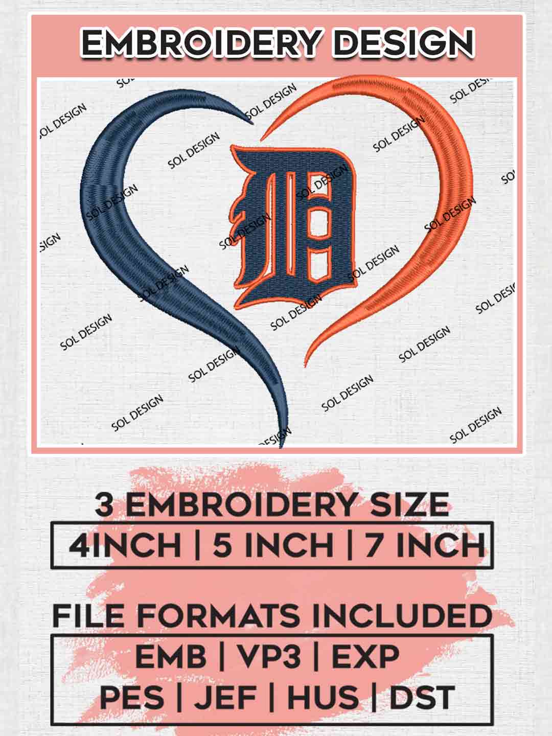 Detroit Tigers MLB Heart Logo Embroidery Designs, MLB Tigers Team ...