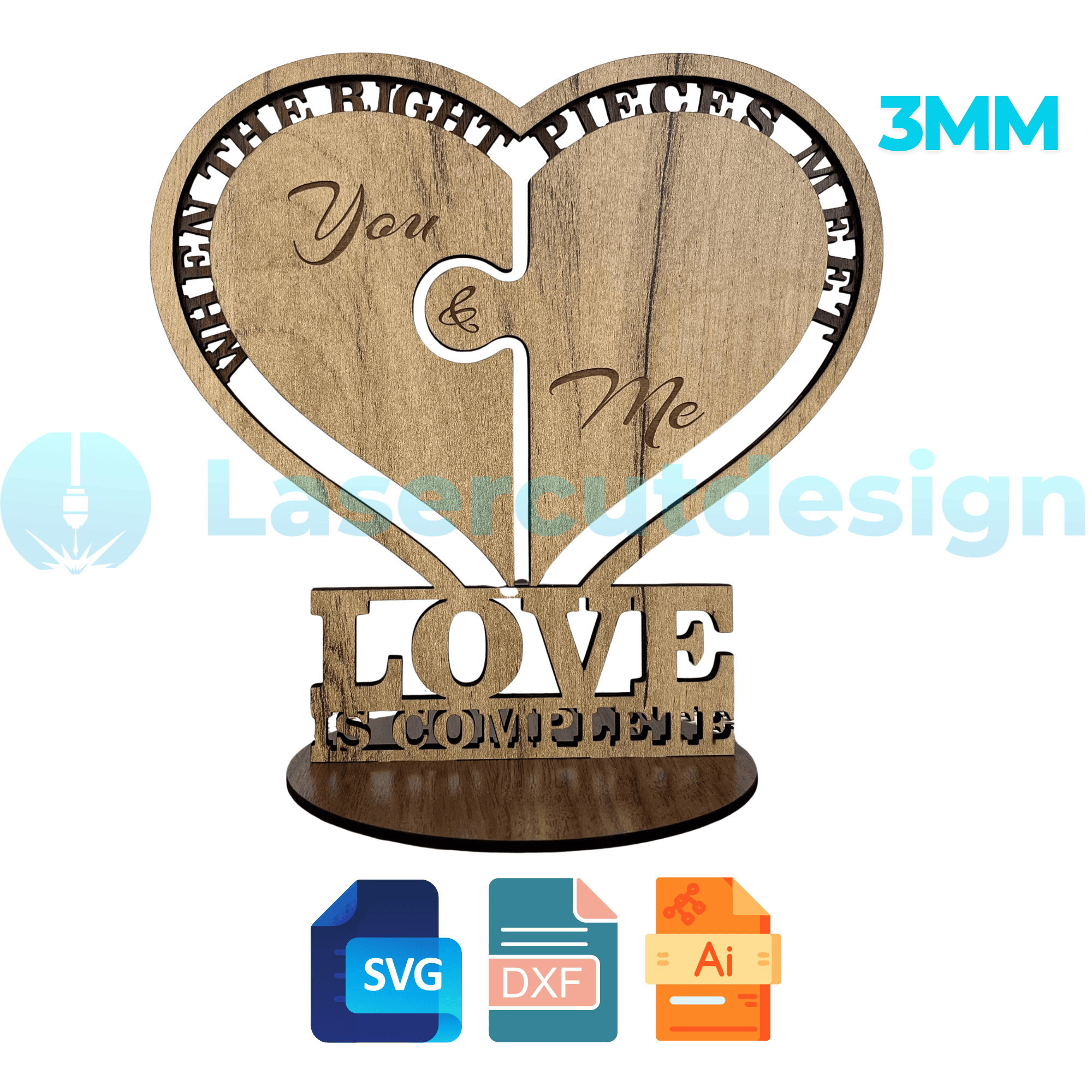 Puzzle Heart SVG DXF AI | You & Me Love Laser Cut File | Love Is ...