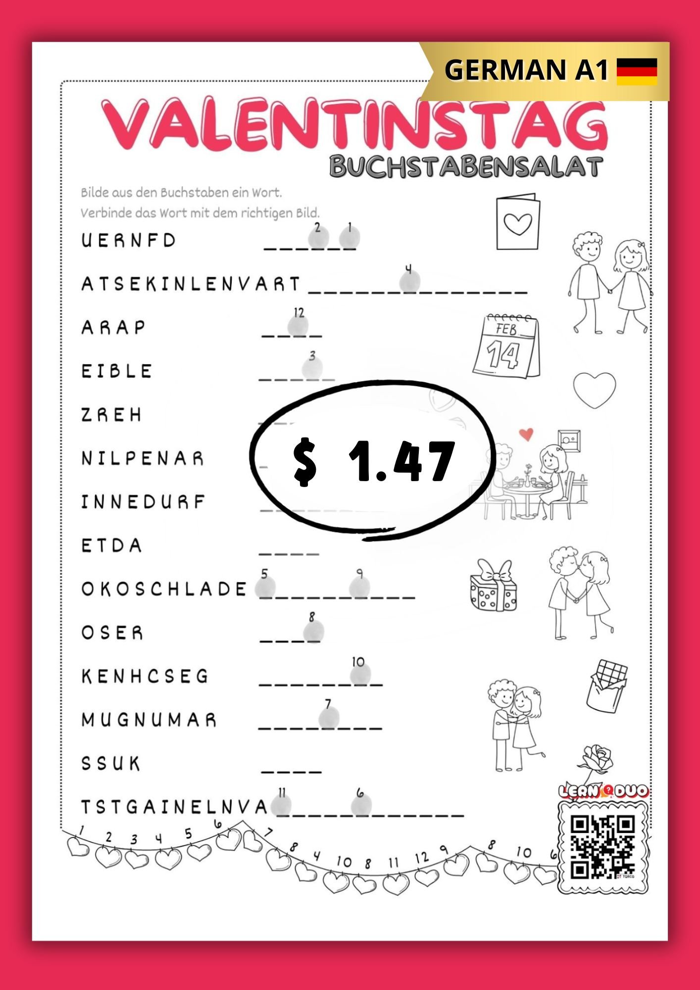 [DE] Deutsch Mini-Rätsel #02 – Valentinstag – A1 | German Valentine’s ...