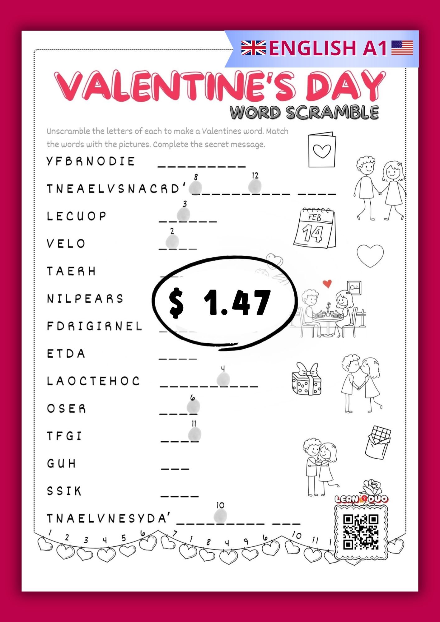 [EN] ESL Word Scramble – Valentine’s Day – A1 | PDF - Payhip