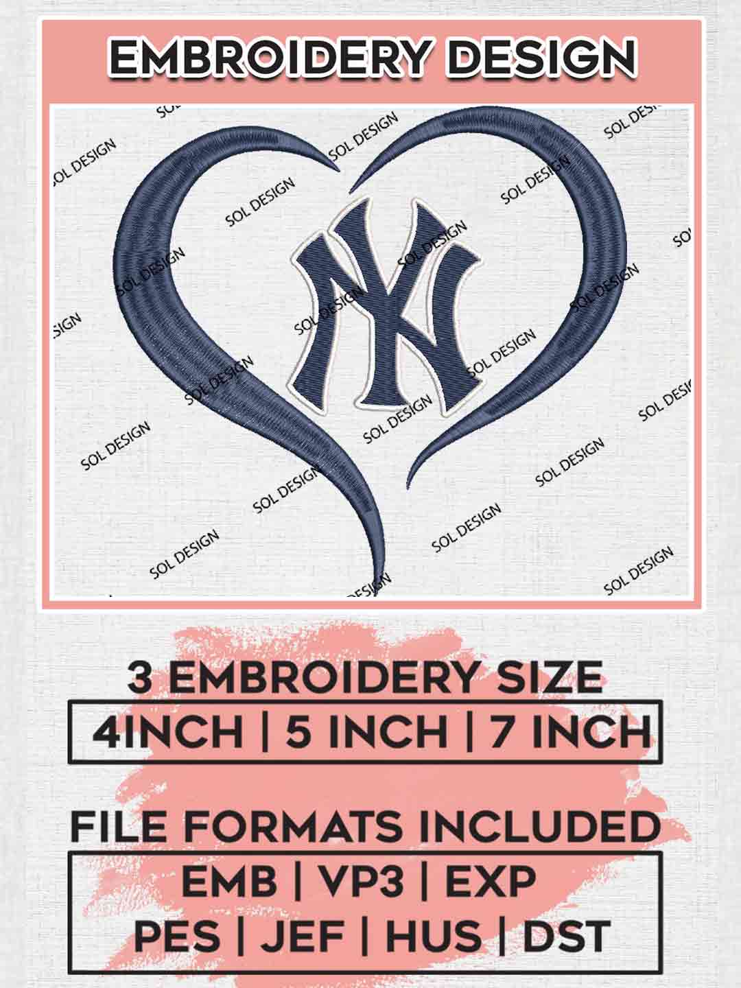 New York Yankees MLB Heart Logo Embroidery Designs, MLB Yankees Team ...